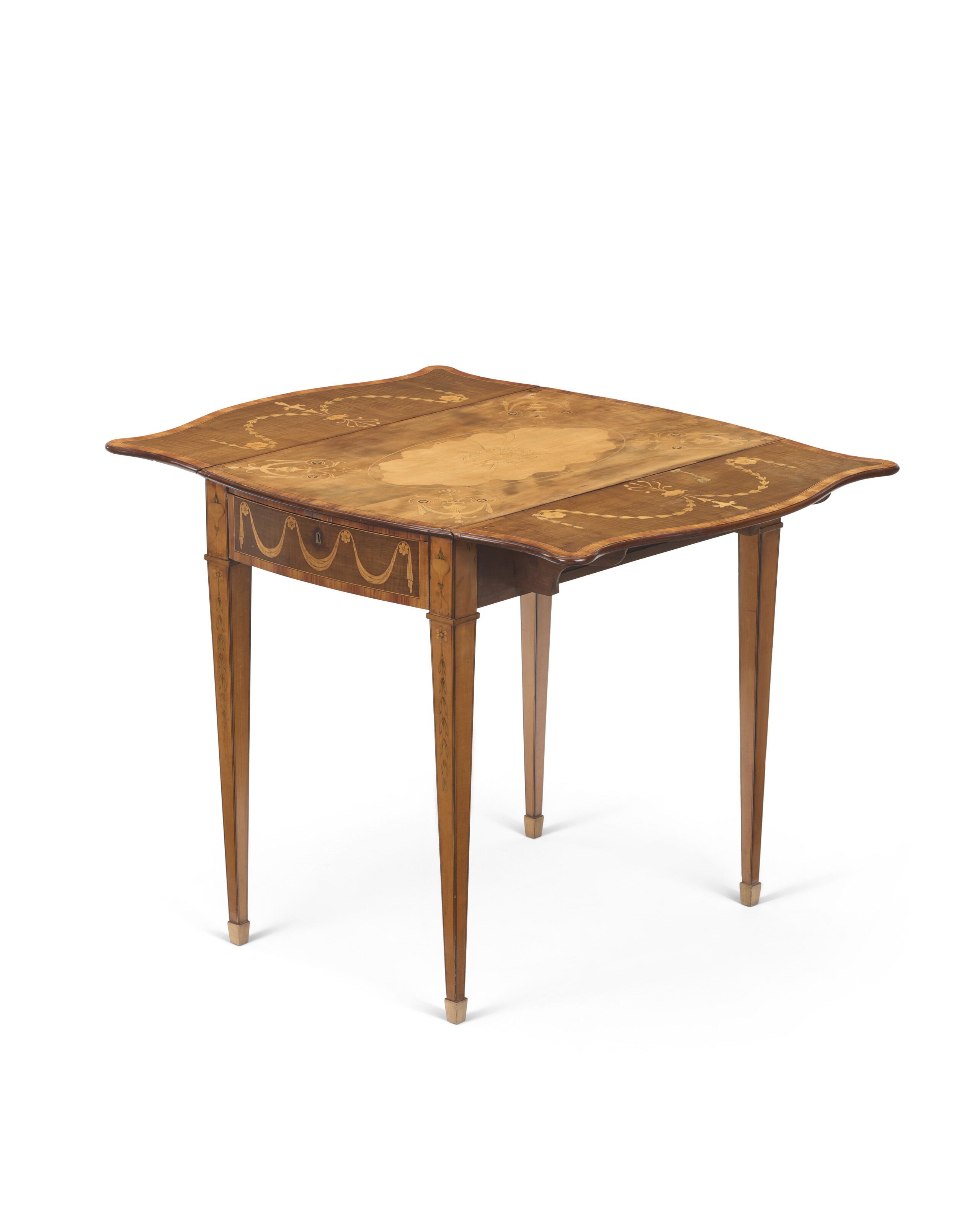 A GEORGE III MAHOGANY AND SATINWOOD-INLAID PEMBROKE TABLE, ATTRIBUTED ...
