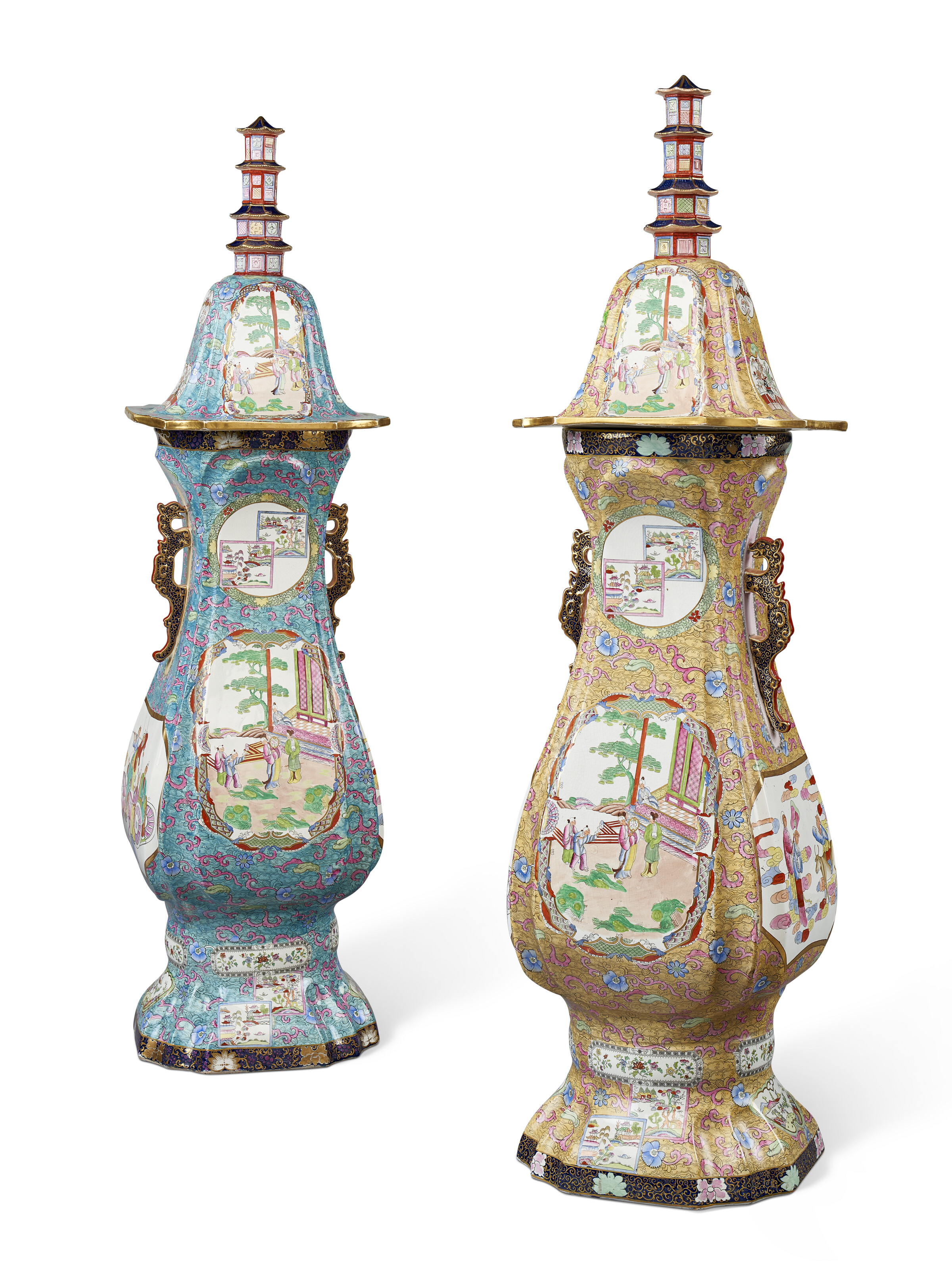 TWO MONUMENTAL ENGLISH IRONSTONE VASES AND COVERS, CIRCA 1840 ...