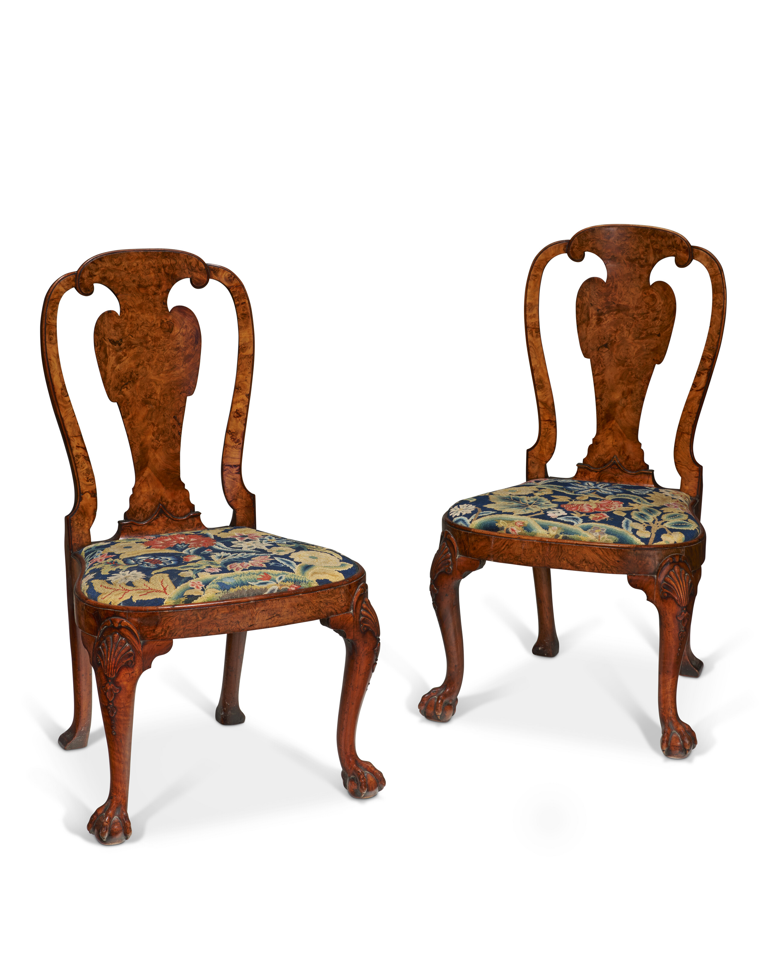 A PAIR OF GEORGE II BURR-WALNUT SIDE CHAIRS, ATTRIBUTED TO GILES ...