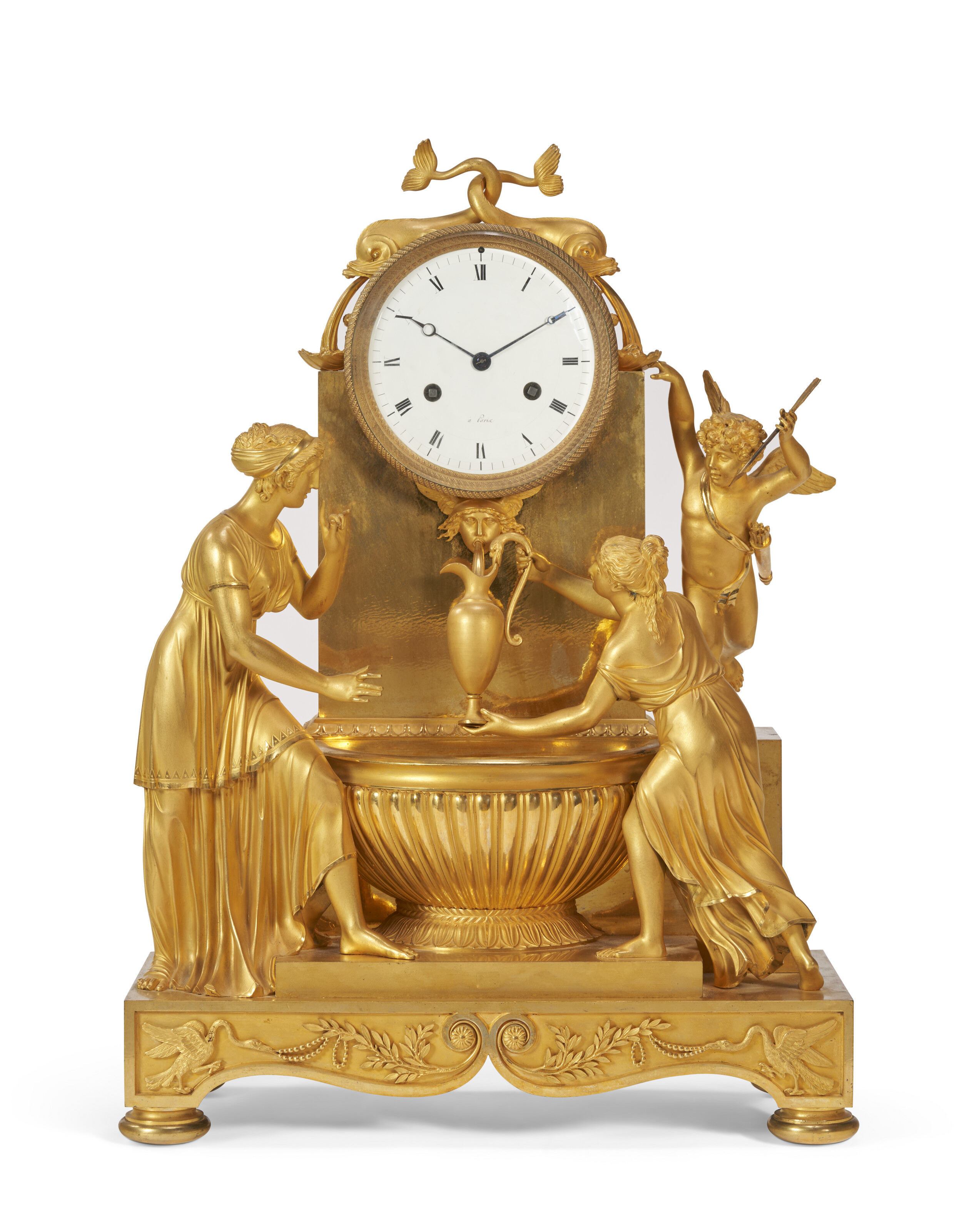AN EMPIRE ORMOLU MANTEL CLOCK, THE DIAL BY DUBUISSON, THE CASE DESIGN ...