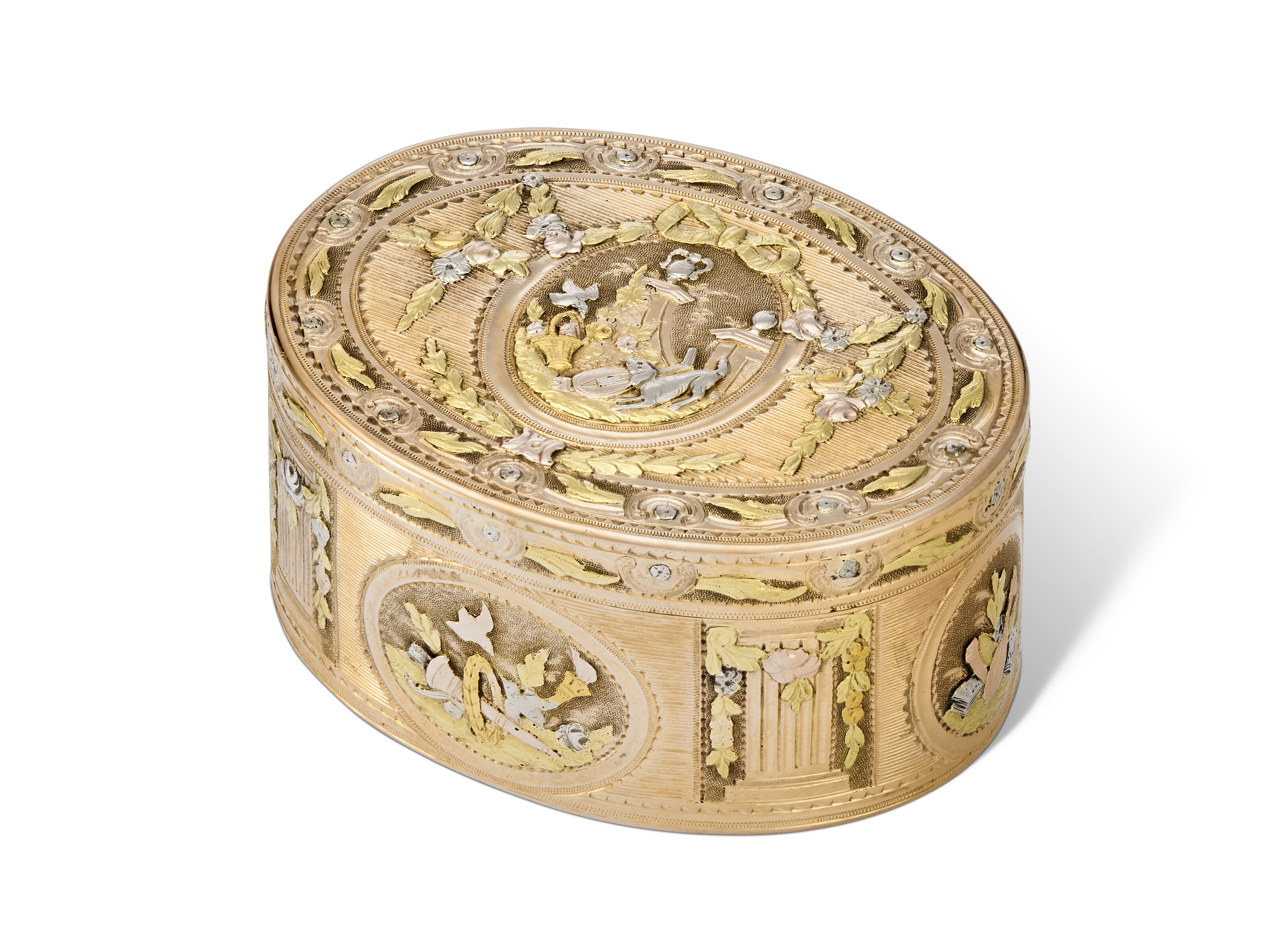 A GERMAN FOUR-COLOR GOLD SNUFF BOX, MARK OF DANIEL MARCHAND & COMPAGNON ...