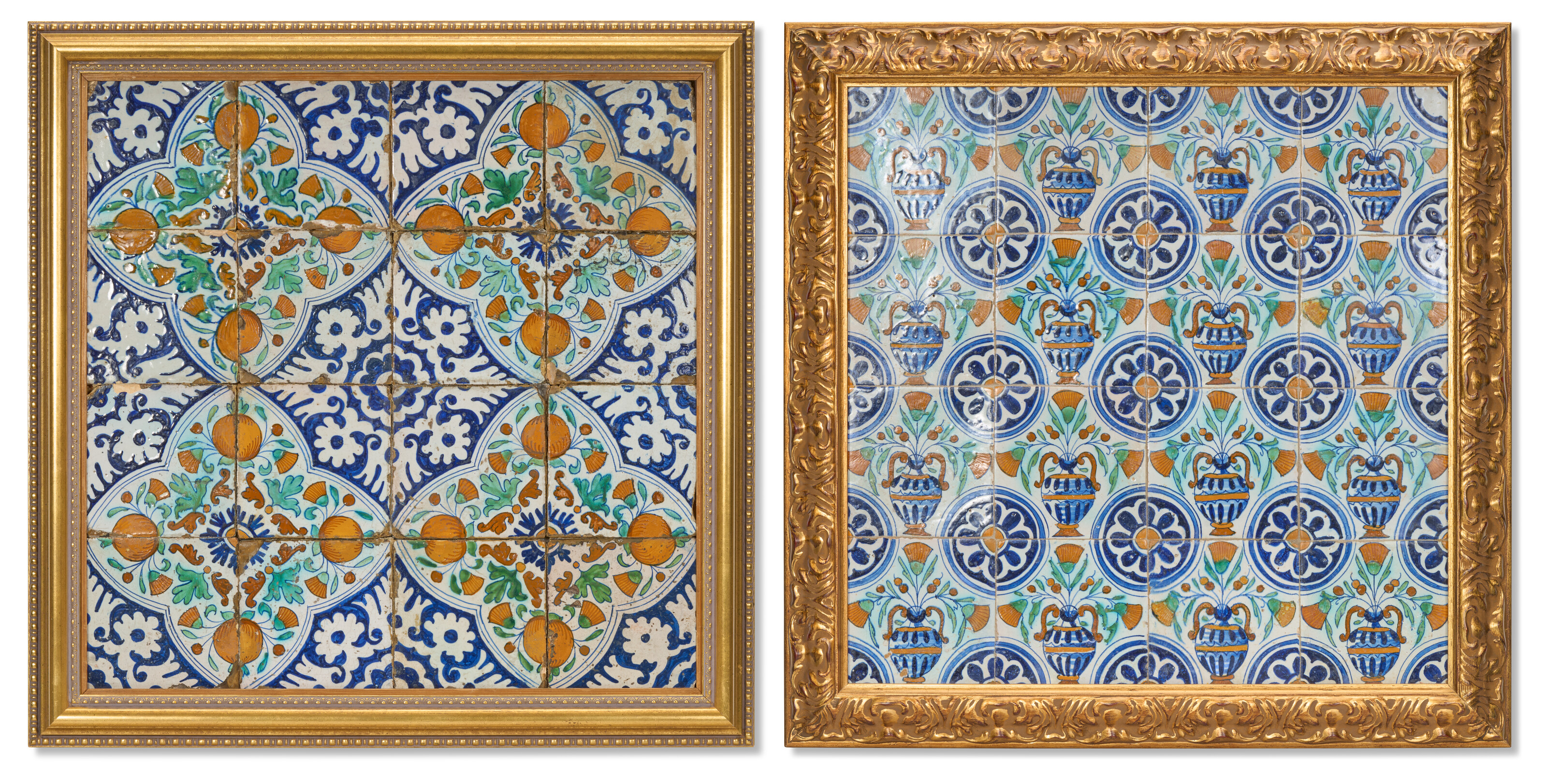 TWO DUTCH TIN-GLAZED EARTHENWARE SIXTEEN-TILE PANELS, FIRST HALF 17TH ...
