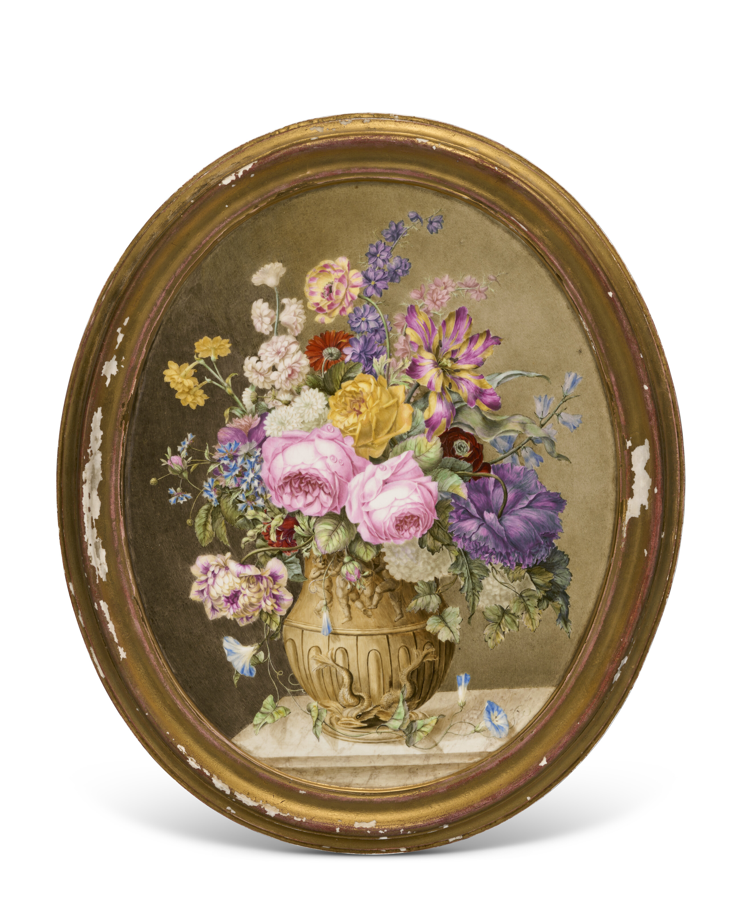 A SEVRES PORCELAIN OVAL PLAQUE OF A STILL-LIFE, CIRCA 1774, BLACK ...