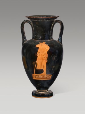 AN ATTIC RED-FIGURED NOLAN AMPHORA, ATTRIBUTED TO THE ETHIOP PAINTER ...