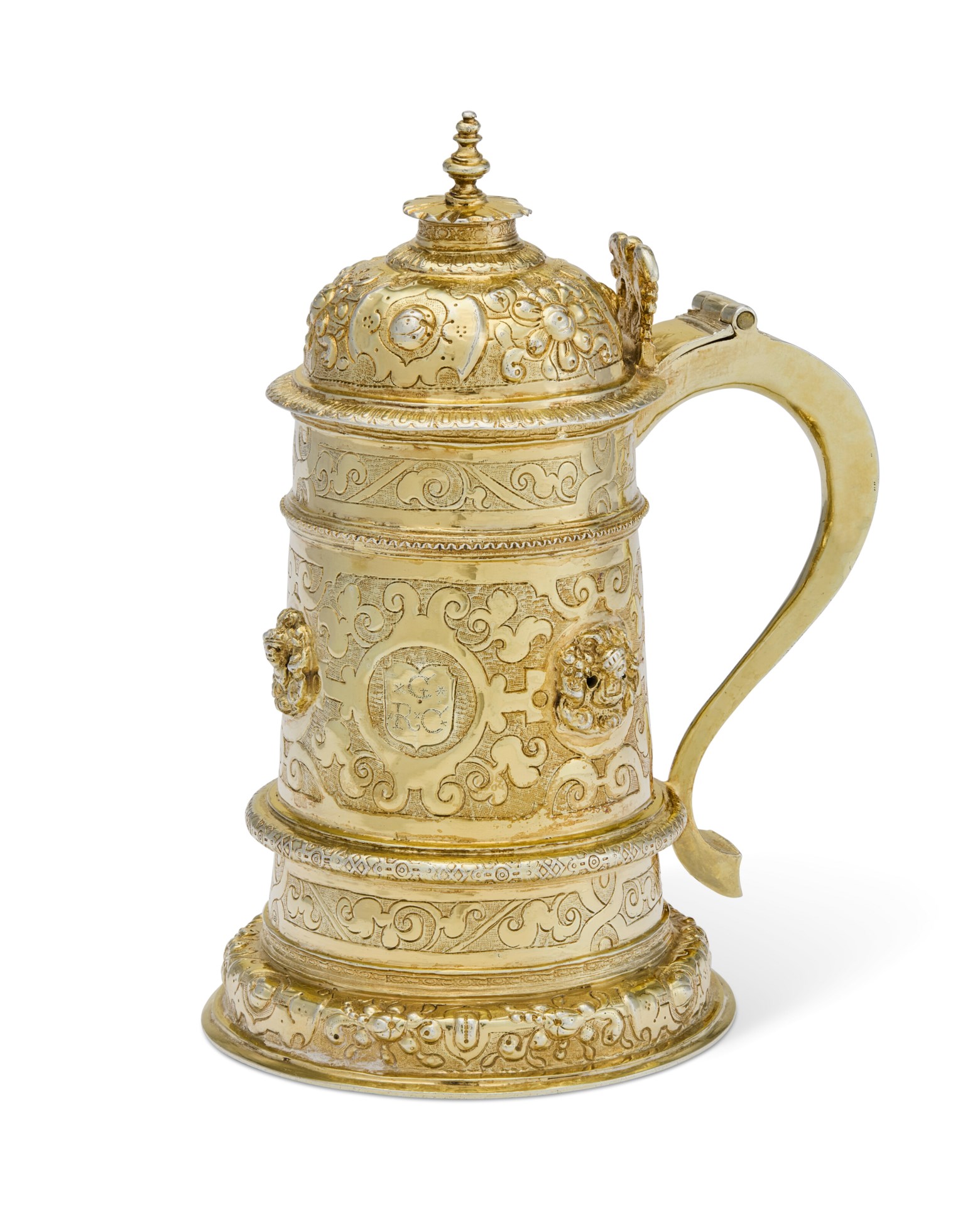 AN ELIZABETH I SILVER-GILT TANKARD, MAKER'S MARK IR, QUATREFOIL BELOW ...