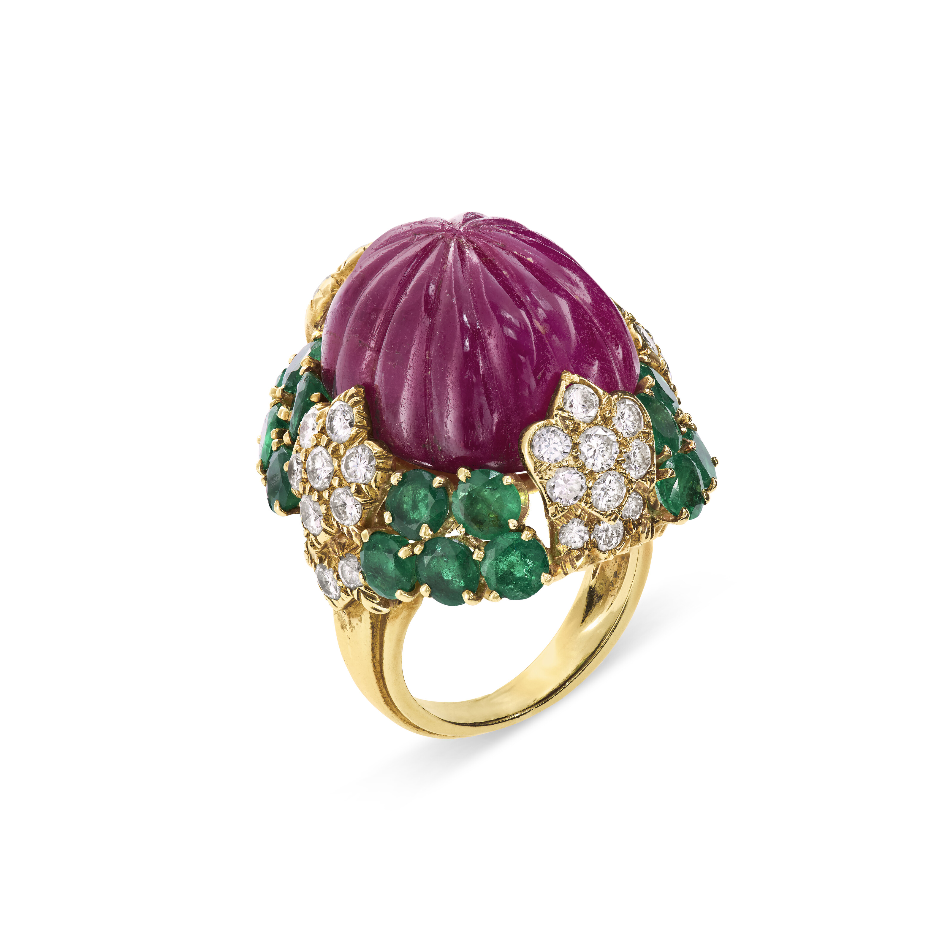 DAVID WEBB CARVED RUBY, EMERALD AND DIAMOND RING, | Christie’s