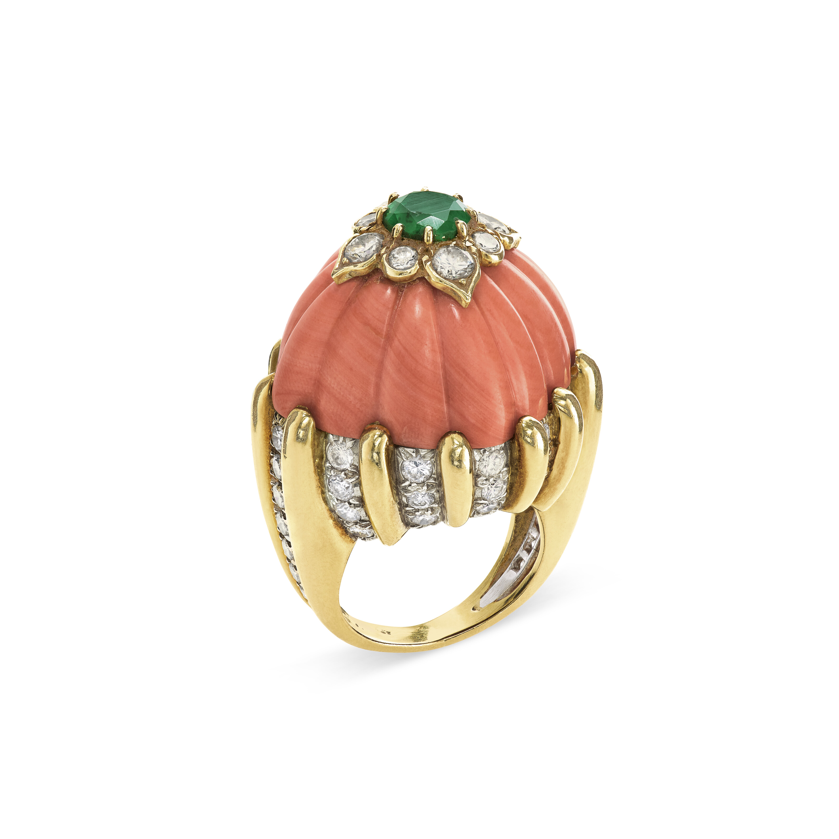 DAVID WEBB CARVED CORAL, EMERALD AND DIAMOND RING, | Christie’s