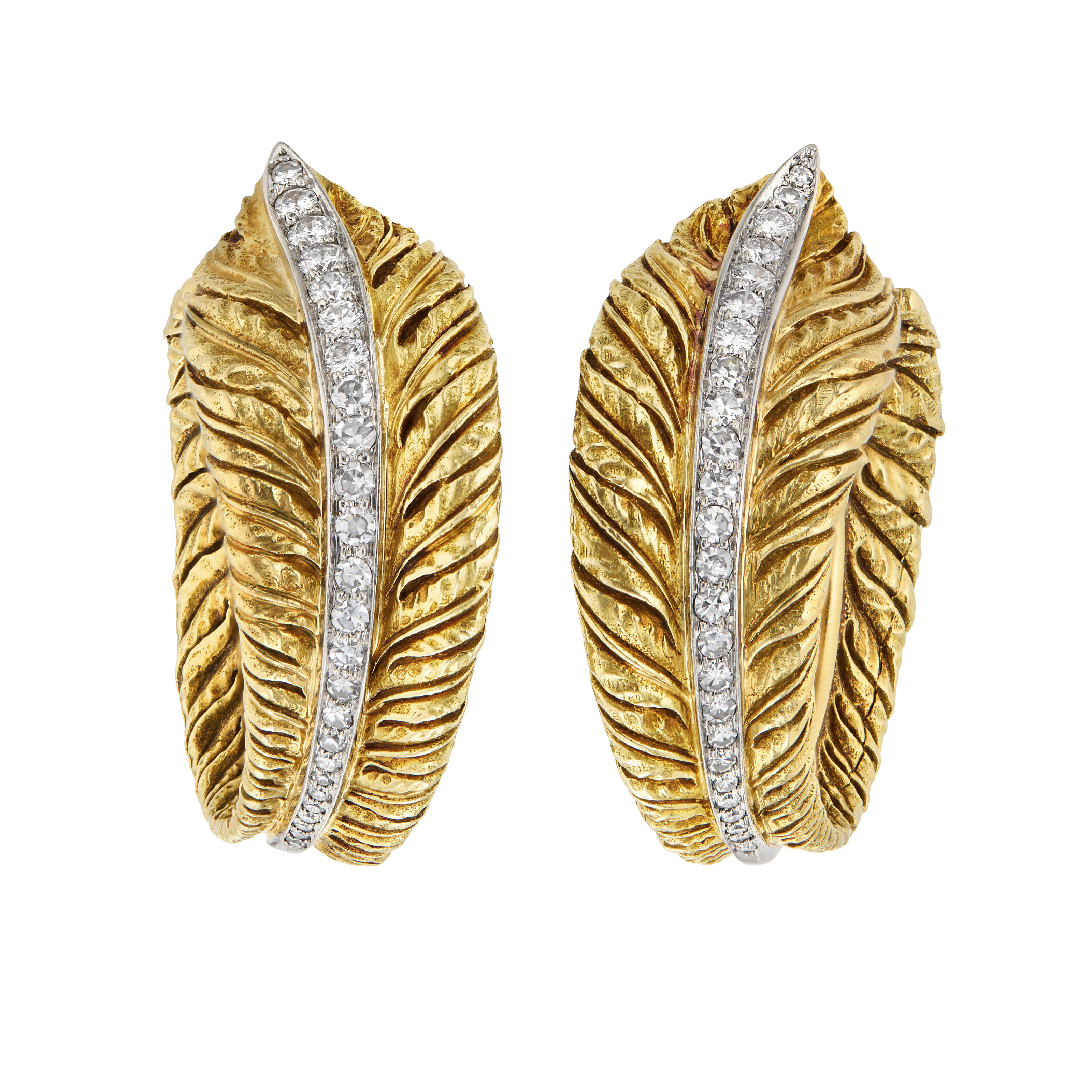 VERDURA DIAMOND AND GOLD 'FEATHER HOOP' EARRINGS, | Christie’s