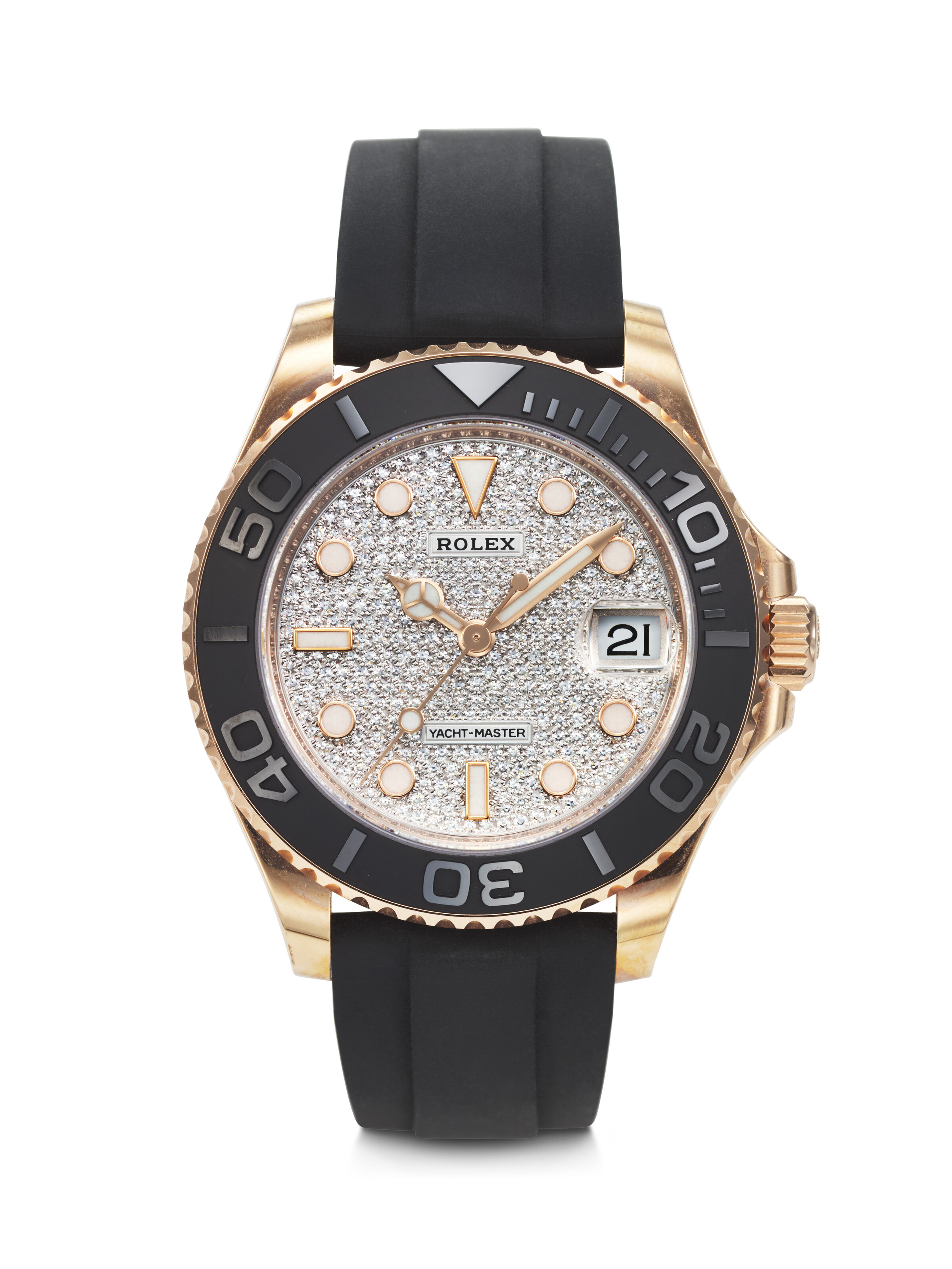 ROLEX, SPORTY PINK GOLD AND CERAMIC 'YACHT-MASTER' WITH DATE AND PAVÉ ...