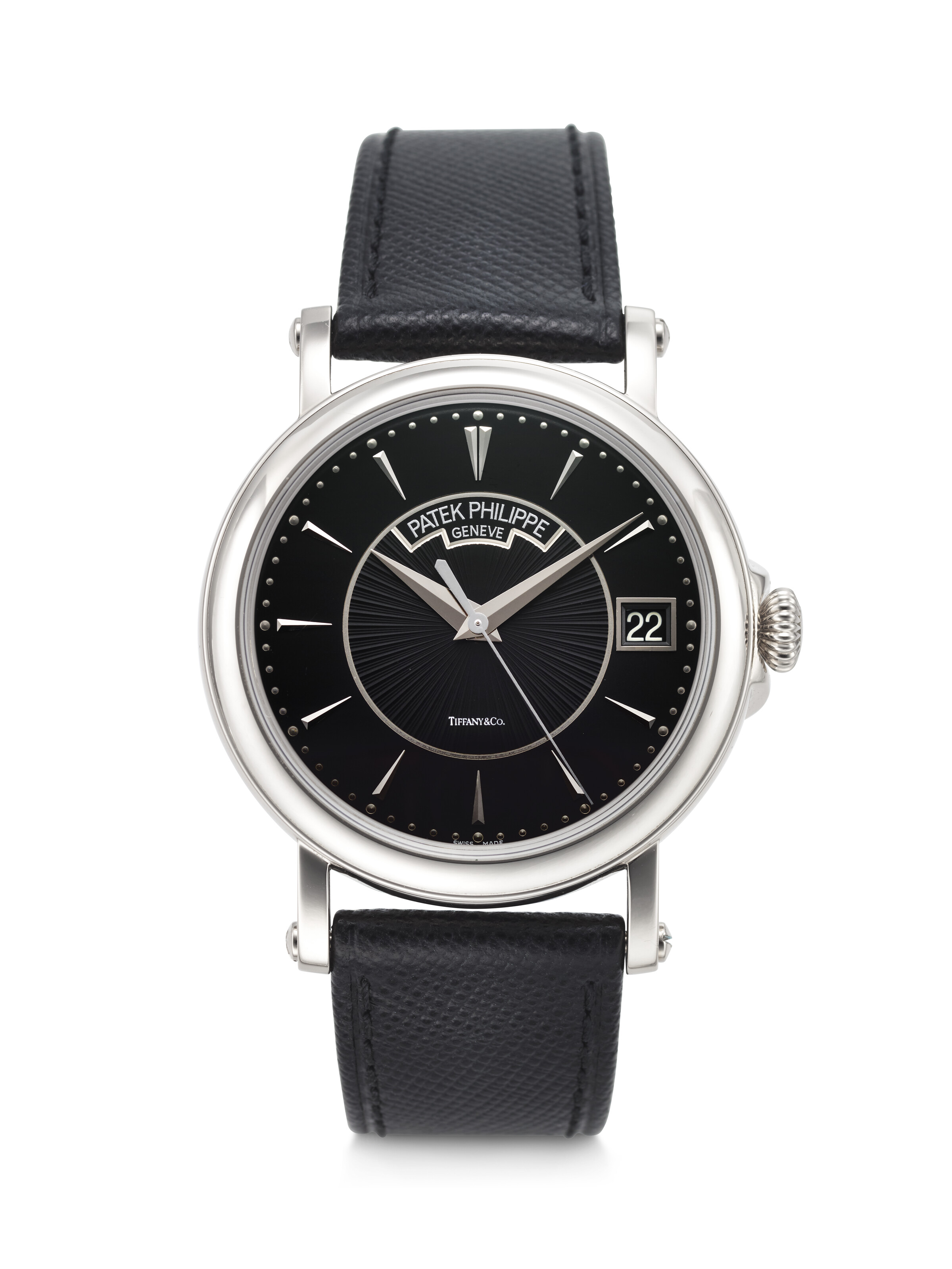 PATEK PHILIPPE RETAILED BY TIFFANY& CO., WHITE GOLD OFFICER-STYLE WITH ...