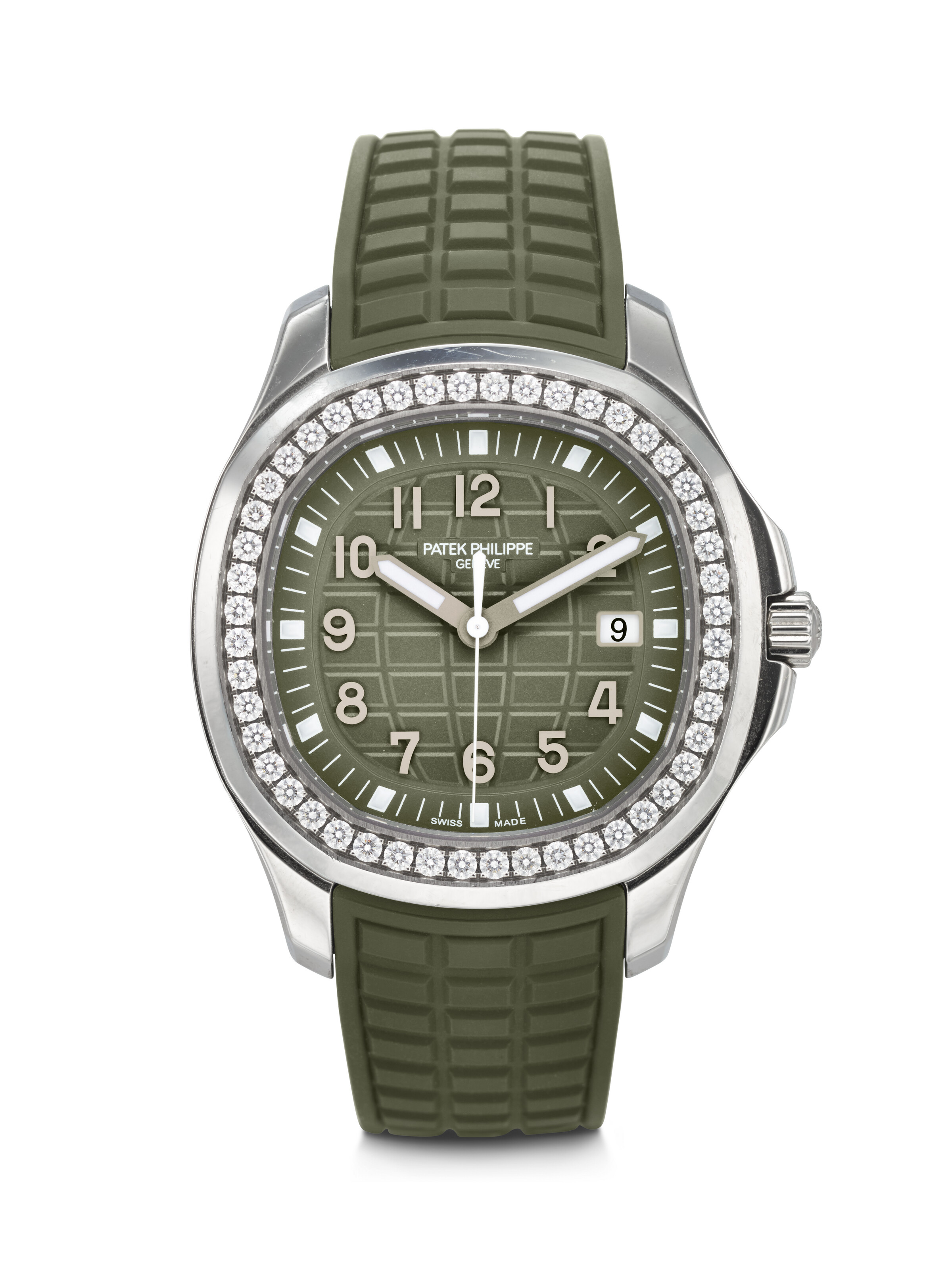 PATEK PHILIPPE, STAINLESS STEEL AND DIAMOND-SET QUARTZ 'AQUANAUT LUCE ...