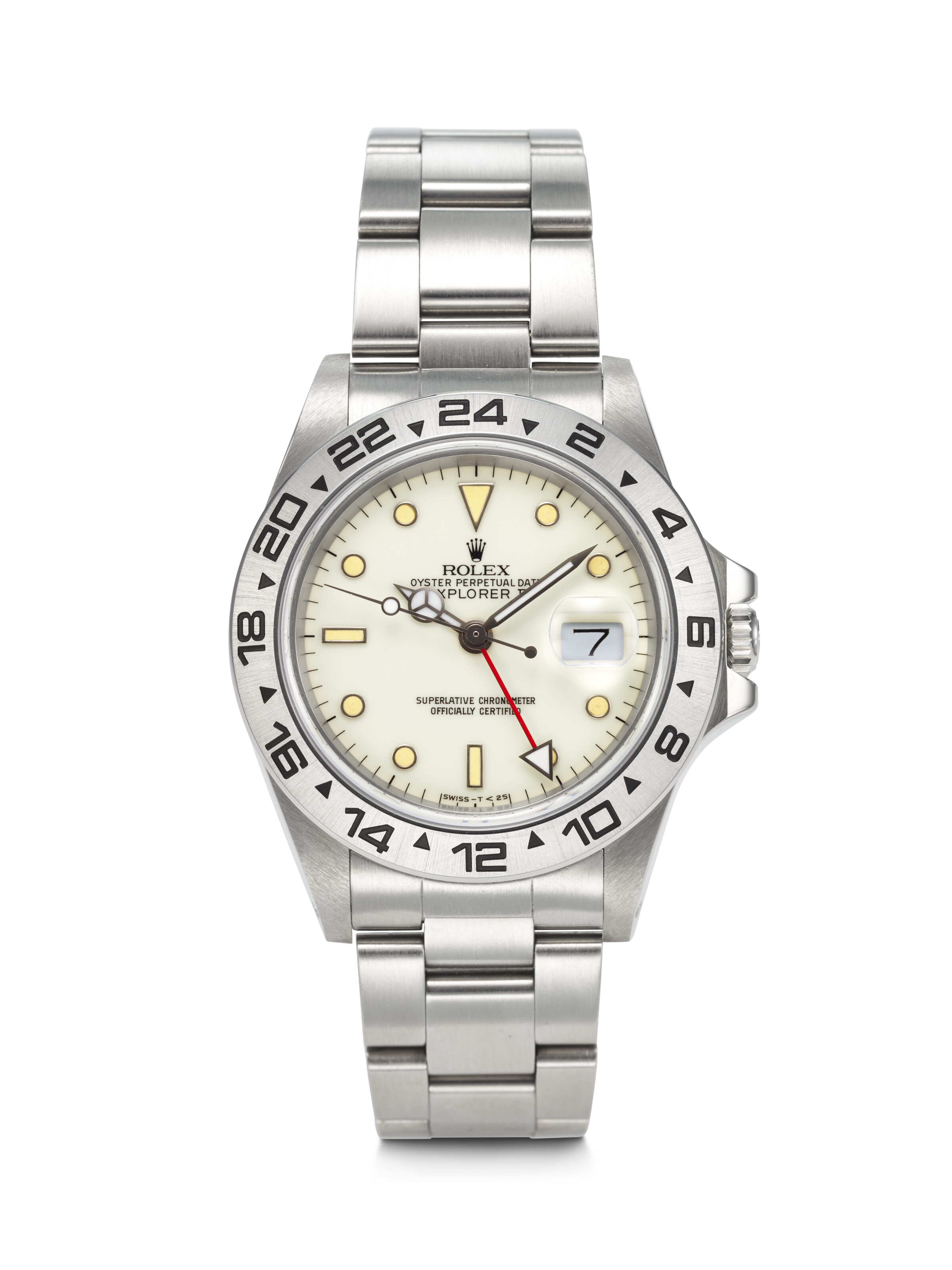 ROLEX, VERY RARE STAINLESS STEEL DUAL TIME 'EXPLORER II' WITH CREAM ...
