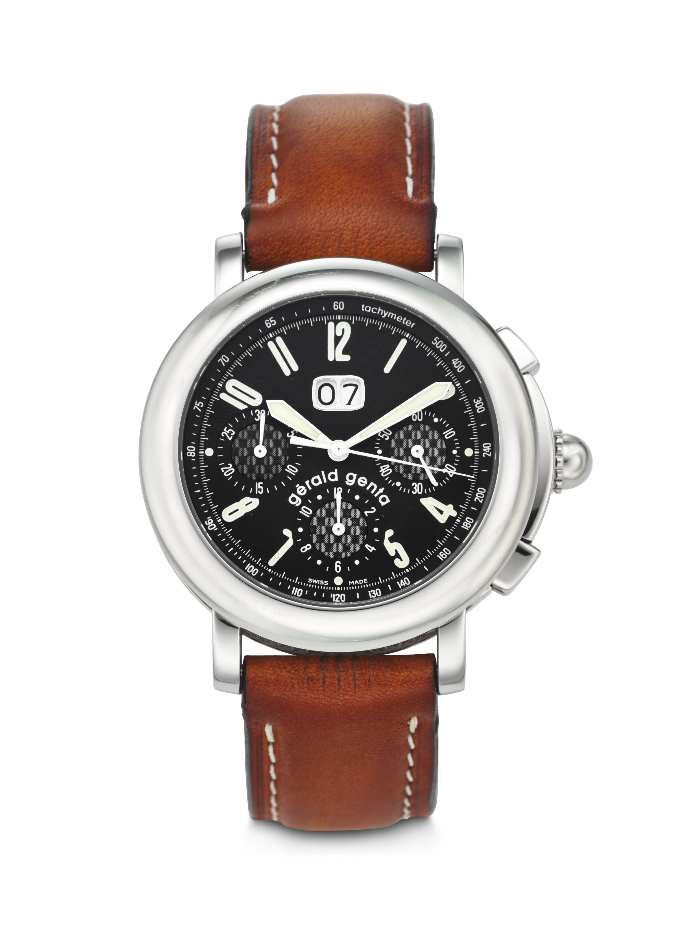 GÉRALD GENTA, STAINLESS STEEL CHRONOGRAPH 'SPORT' WITH OUTSIZED DATE ...