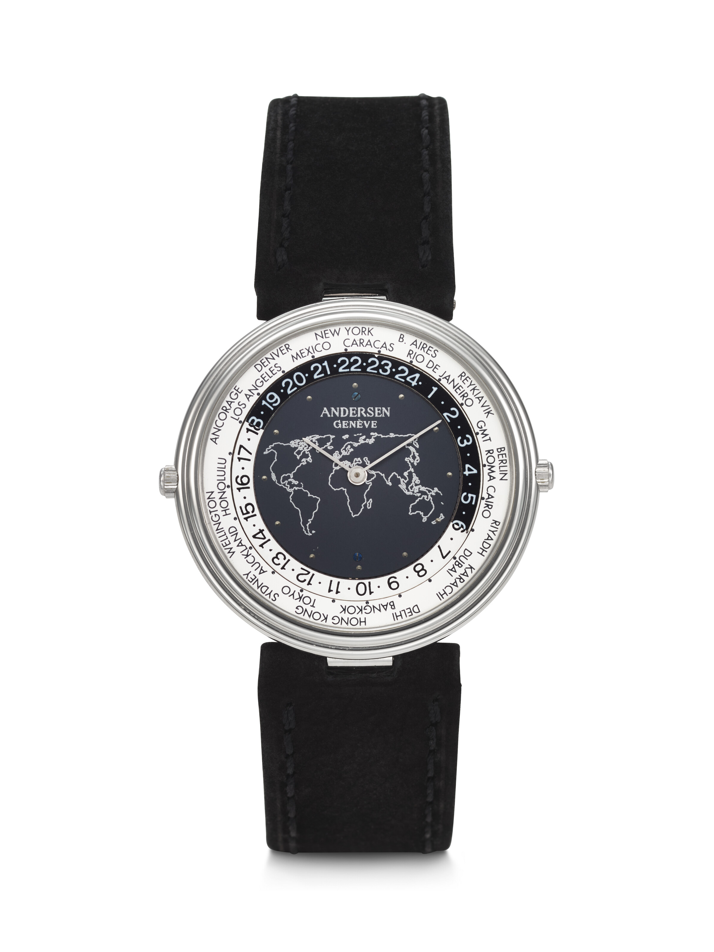 ANDERSEN GENÈVE, VERY RARE LIMITED EDITION PLATINUM WORLD TIME 'MUNDUS ...