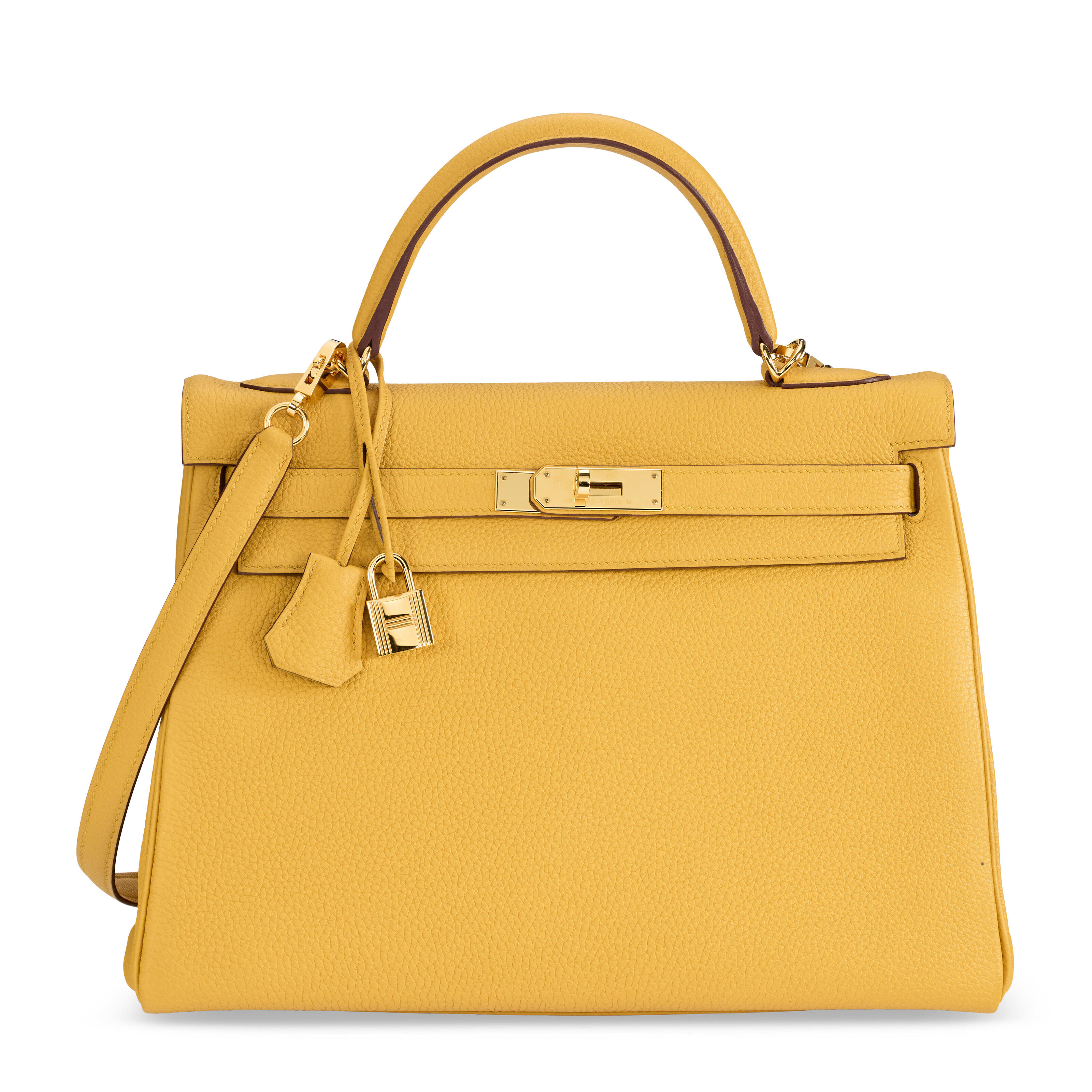 A JAUNE AMBRE TOGO LEATHER RETOURNÉ KELLY 32 WITH GOLD HARDWARE, HERMÈS ...