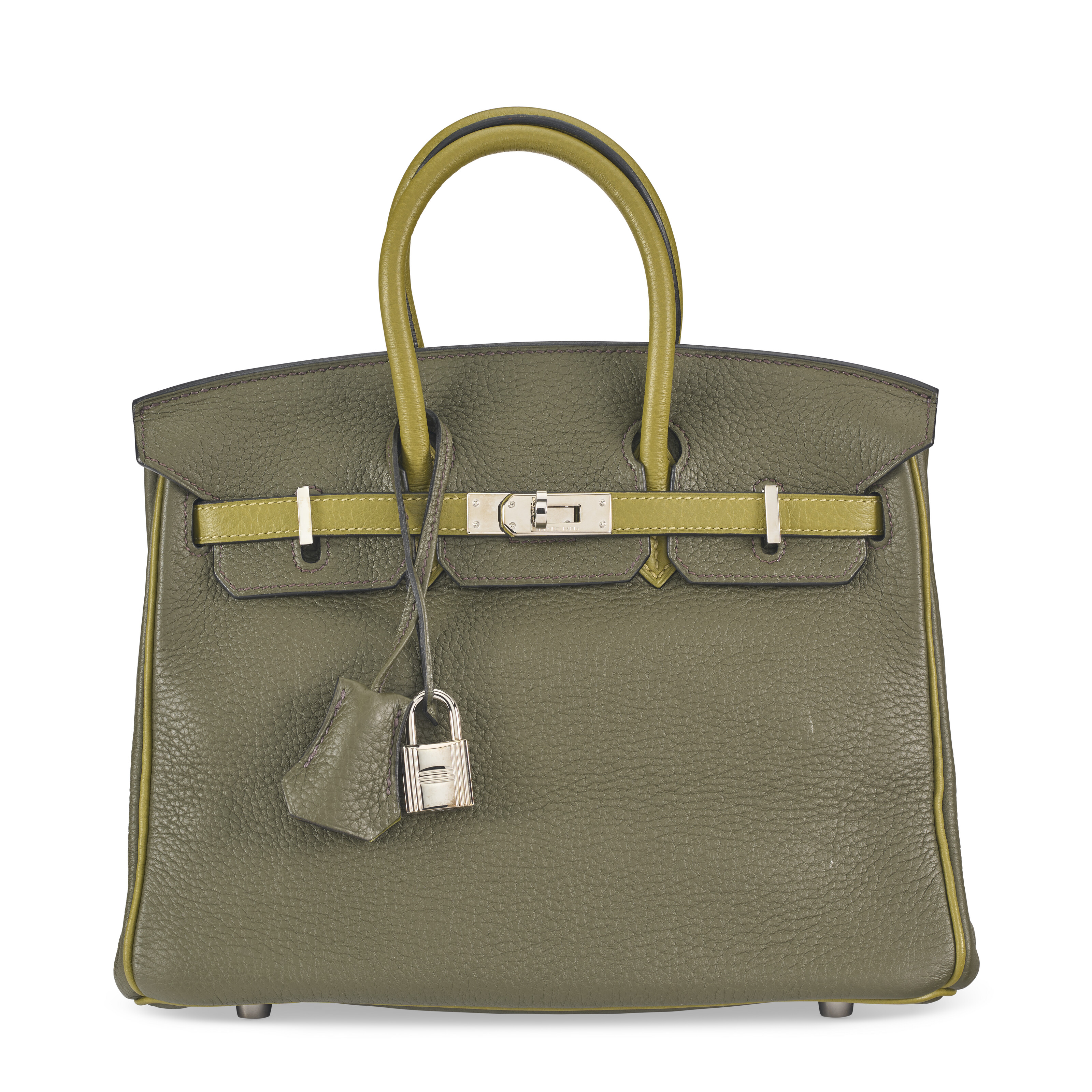 A VERT OLIVE & VERT CHARTREUSE CLÉMENCE BIRKIN 25 WITH PALLADIUM ...