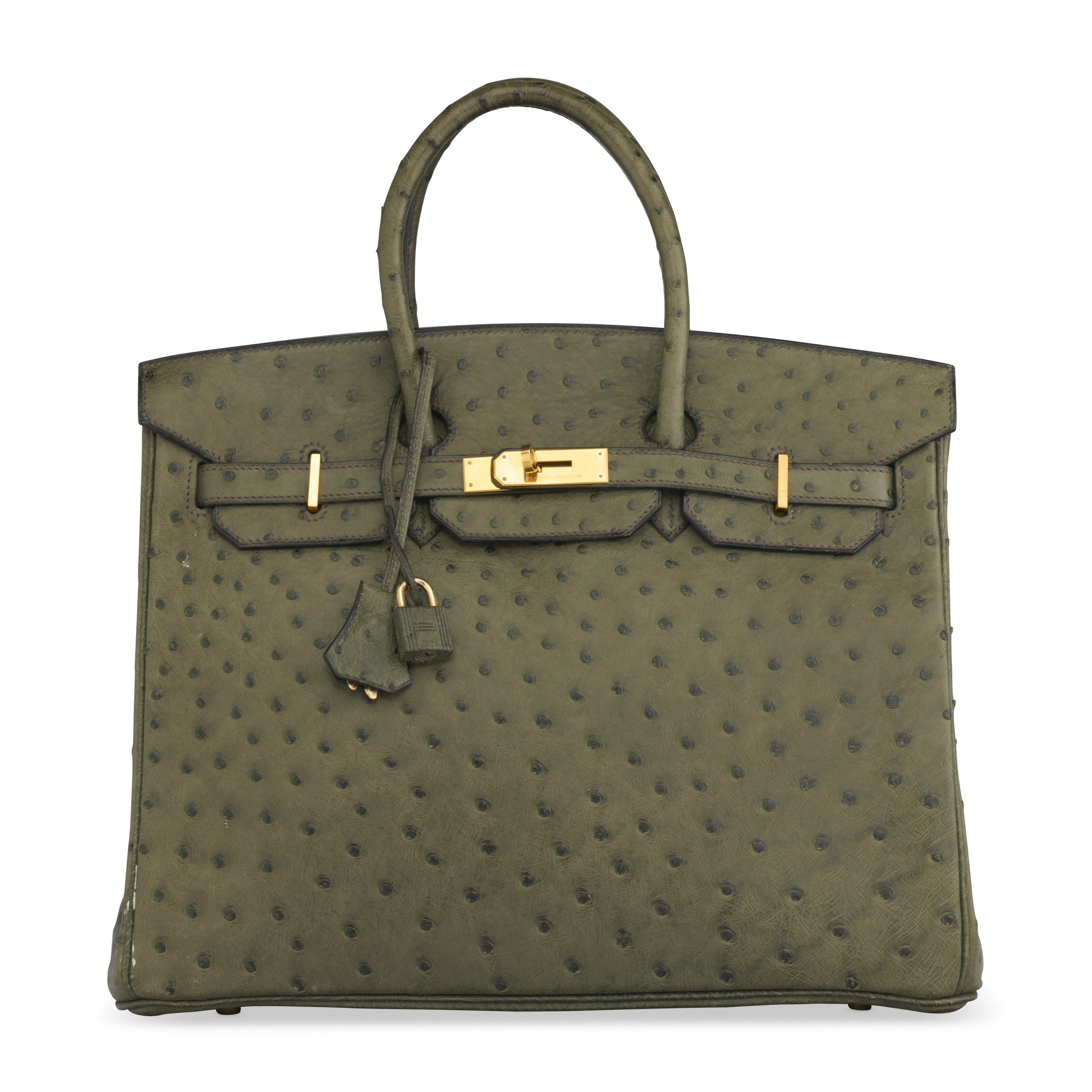 A VERT OLIVE OSTRICH BIRKIN 35 WITH GOLD HARDWARE, HERMÈS, 1997 ...