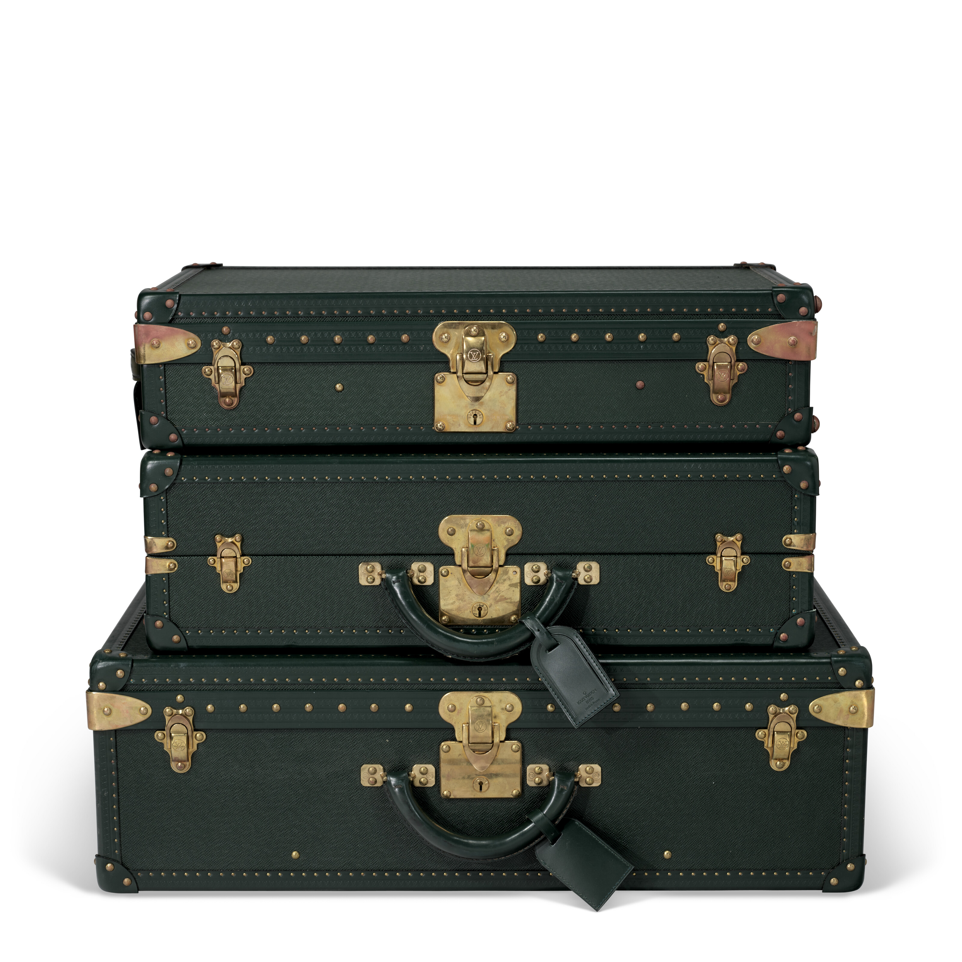 A SET OF THREE: CUSTOM GREEN TAIGA LEATHER GÉMINÉ 4 PAIR TRAVEL SHOE ...