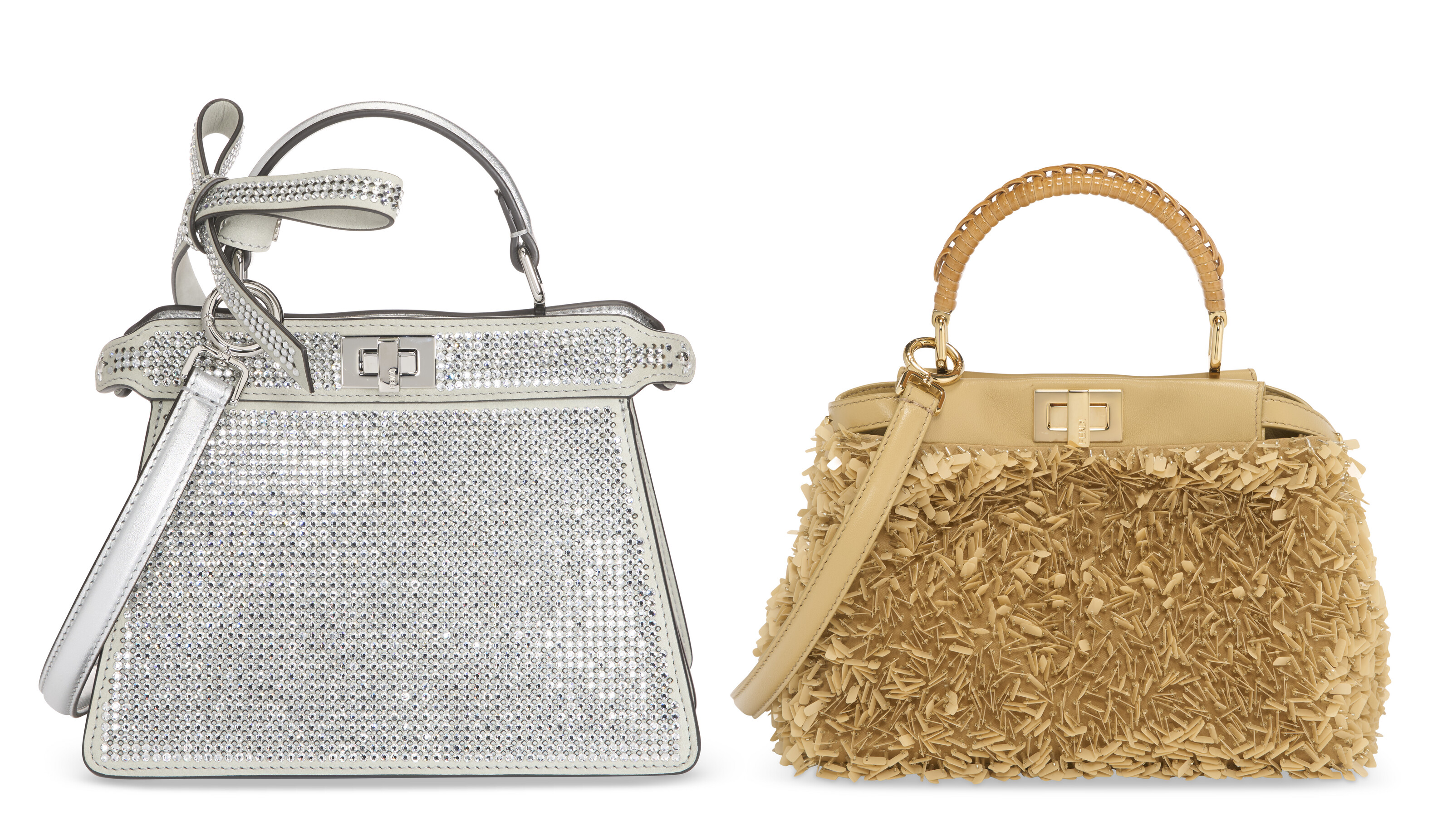 A SET OF TWO: A TAN CALFSKIN & PATENT LEATHER PAILLETTE EMBELLISHED ...