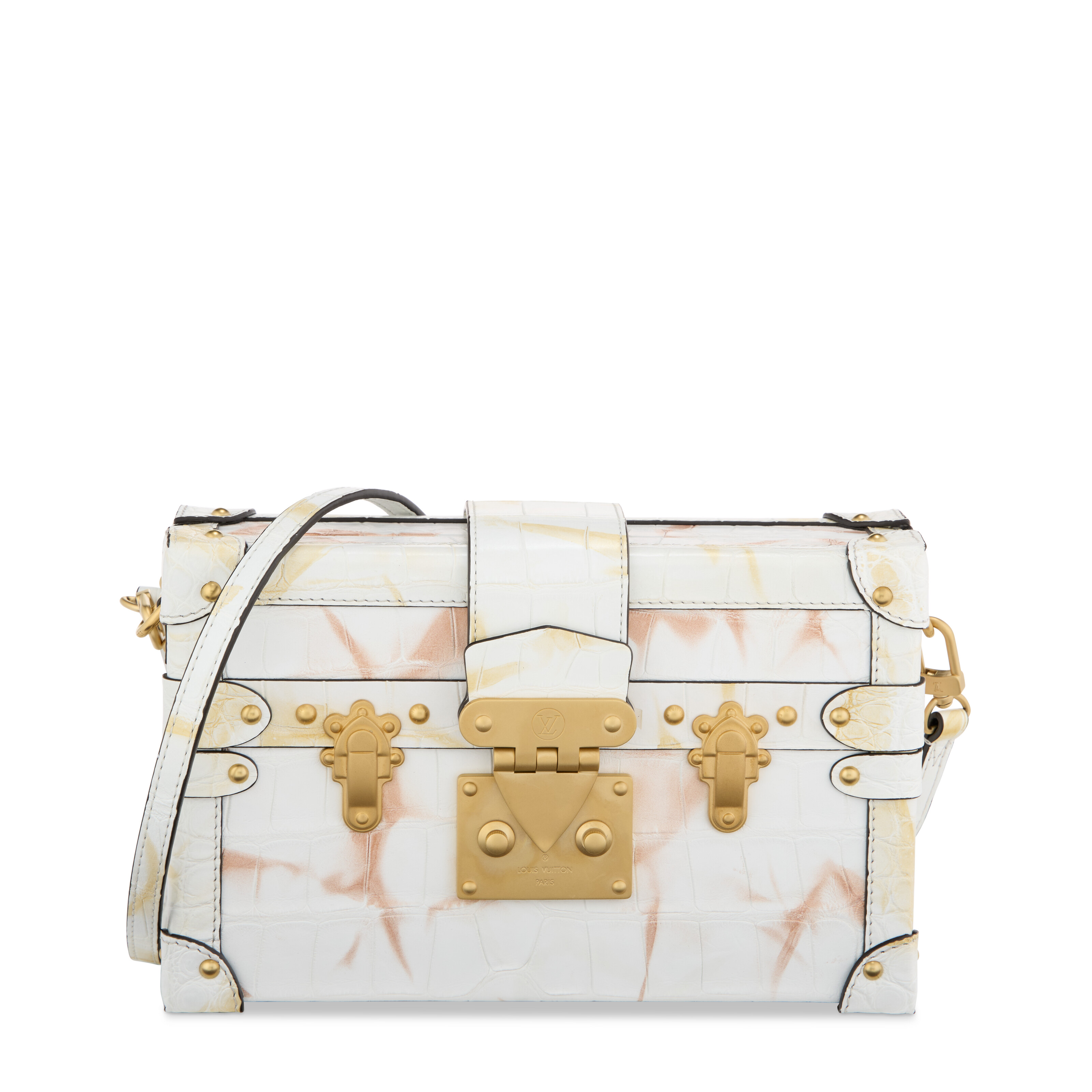 A WHITE, BLUSH & METALLIC ALLIGATOR PETITE MALLE WITH BRUSHED ROSE GOLD ...