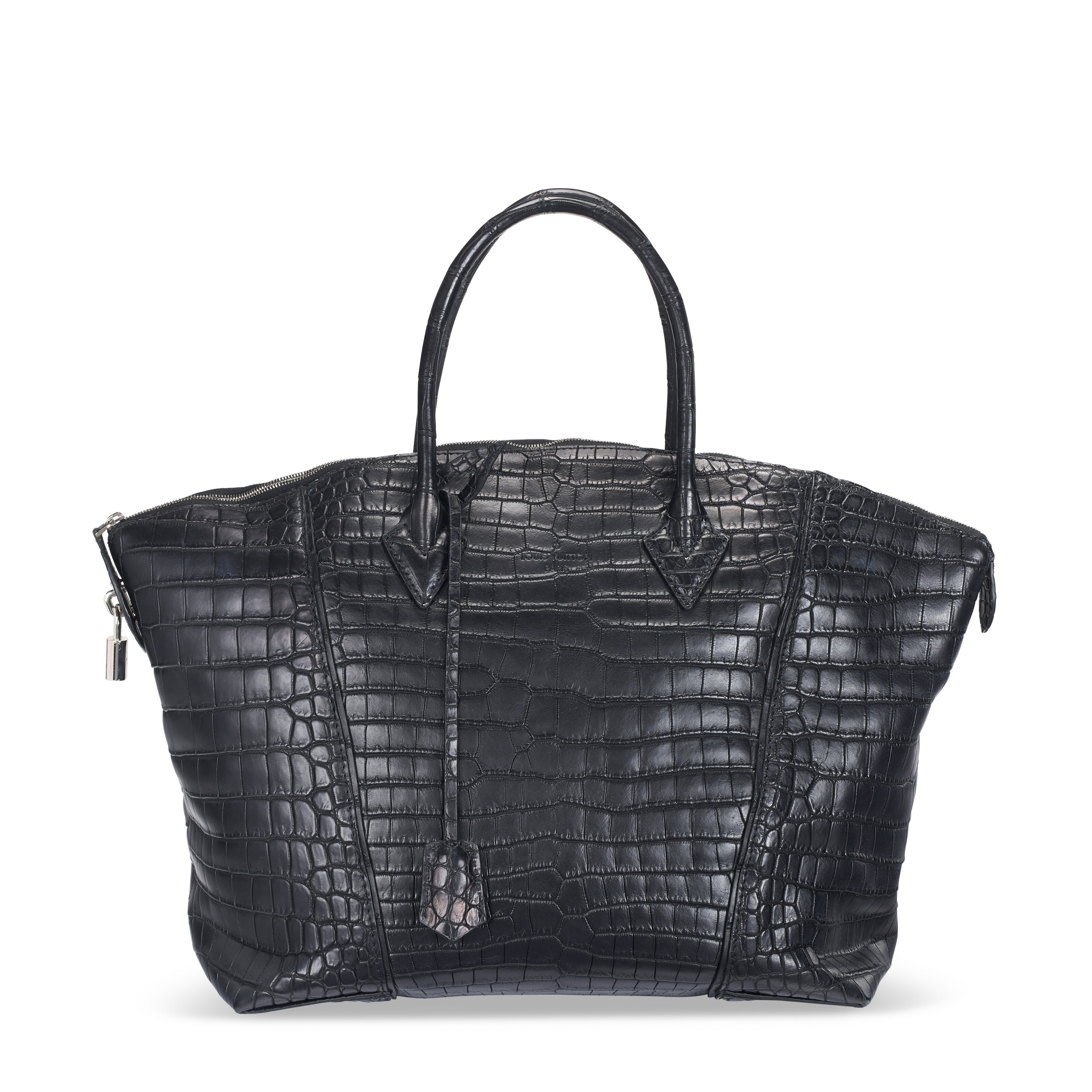A MATTE BLACK CROCODILE SOFT LOCKIT MM WITH SILVER HARDWARE, LOUIS ...