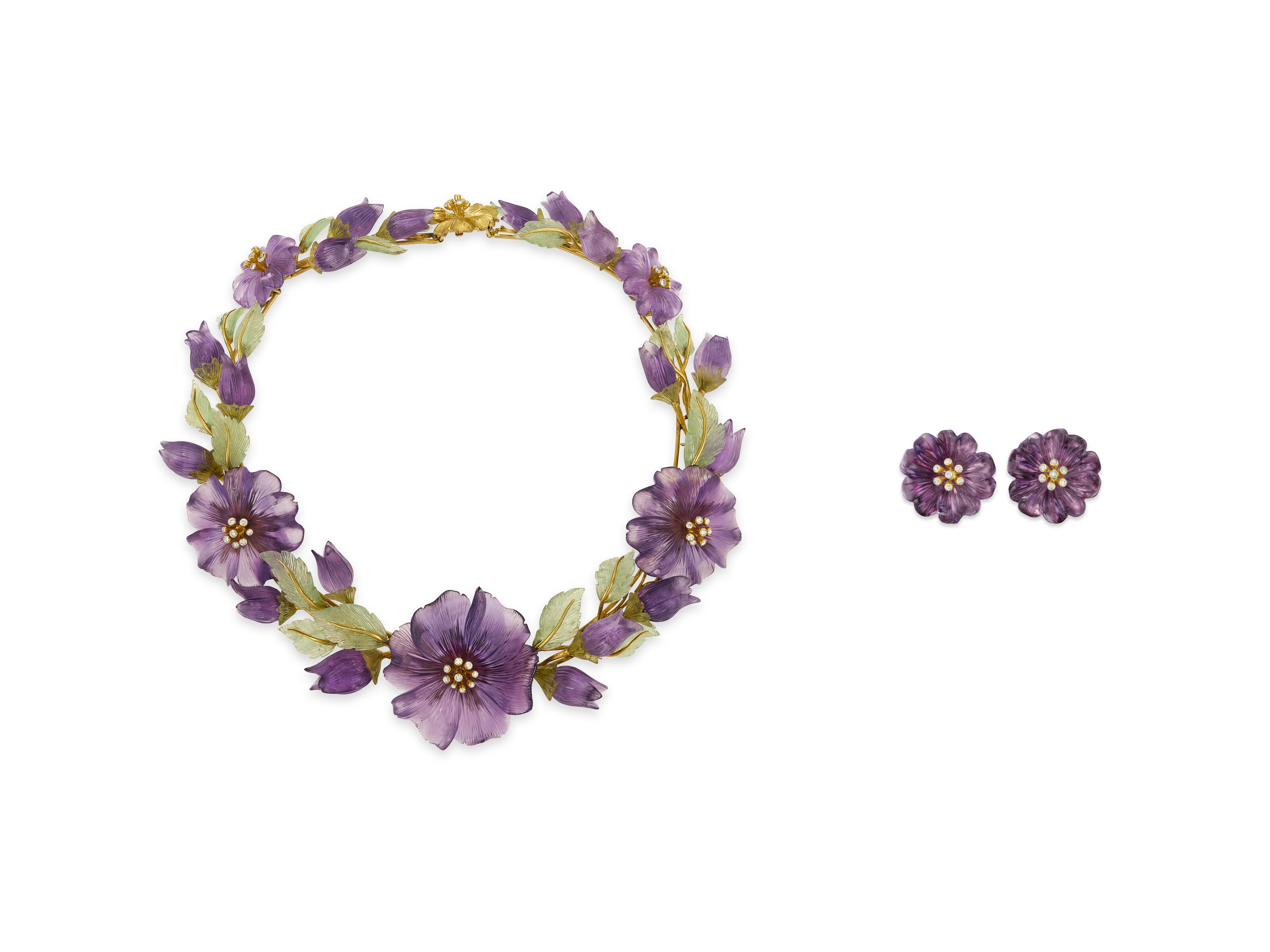 ZADORA SET OF AMETHYST, GREEN BERYL AND DIAMOND 'PANSY' JEWELRY ...