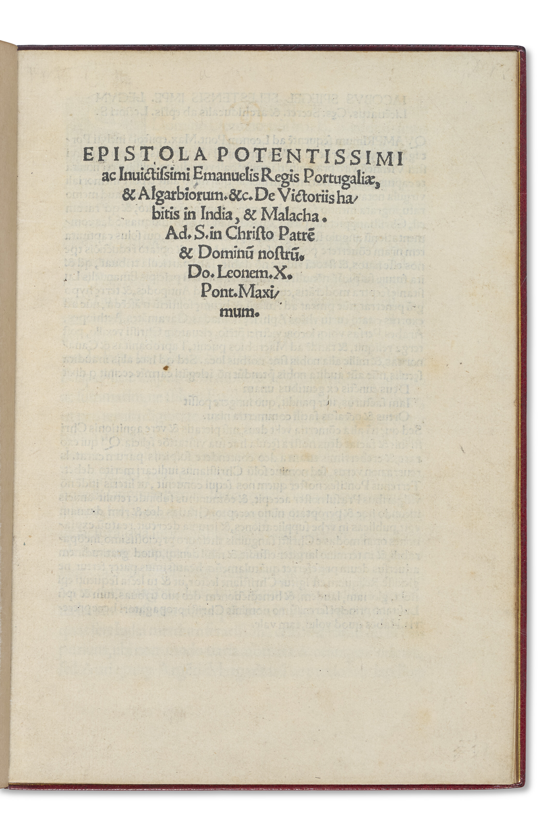 Epistola ... de victoriis habitis in India, et Malacha, Manuel I, King ...