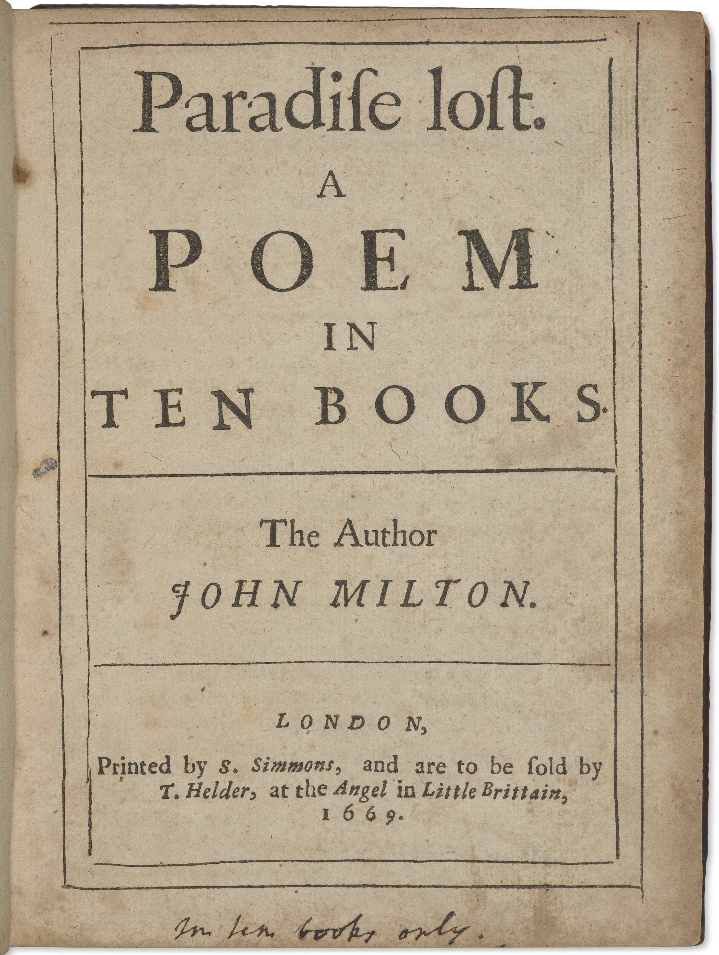 Paradise Lost, John Milton, 1669 | Christie’s