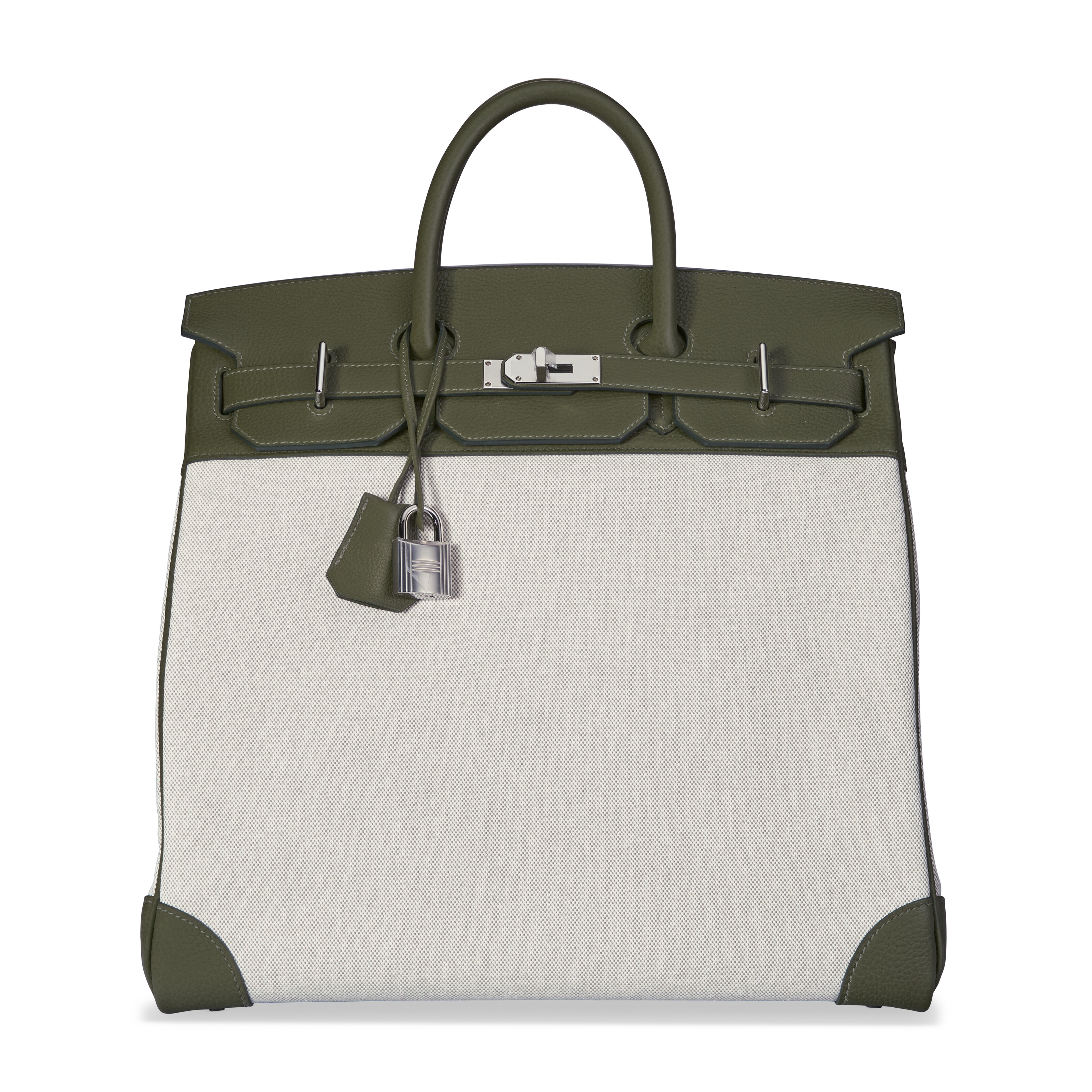 A LIMITED EDITION VERT VERONESE TOGO LEATHER & ECRU TOILE CANVAS HAC ...