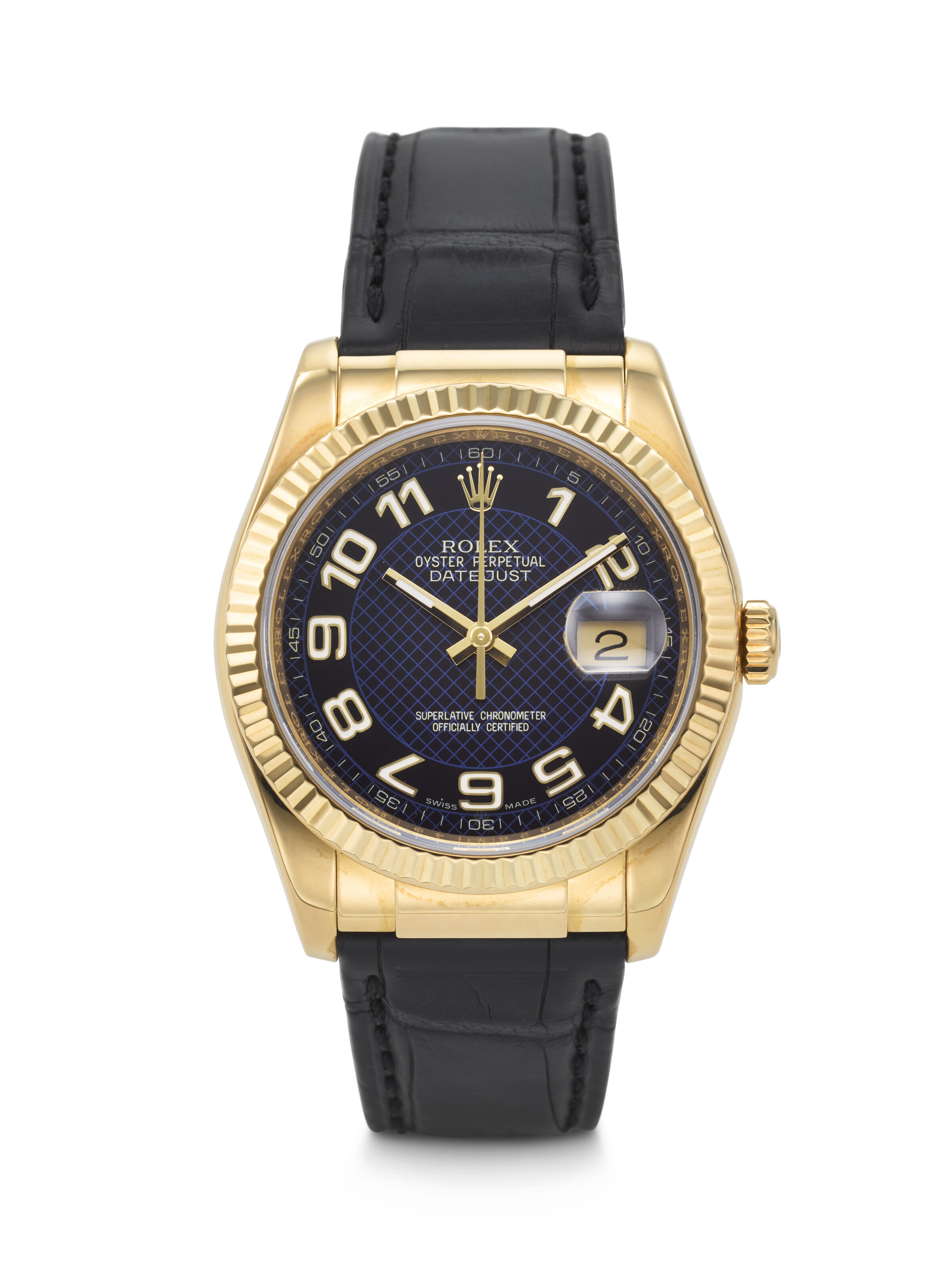 ROLEX, DESIRABLE YELLOW GOLD 'DATEJUST' WITH BLUE DIAL, REF. 116138 ...