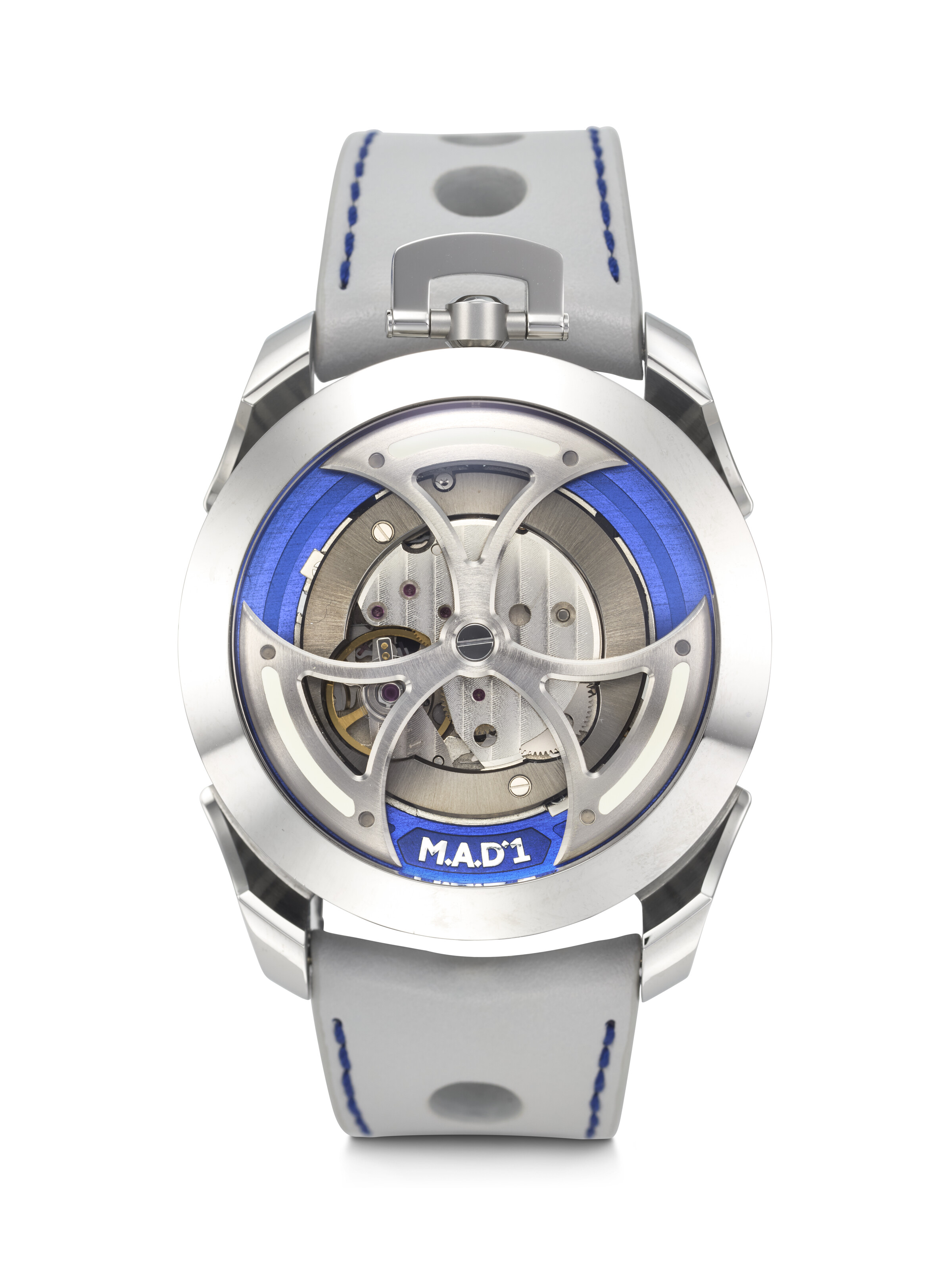 M.A.D. EDITIONS, STAINLESS STEEL '1 BLUE' WITH LATERAL TIME DISPLAY ...