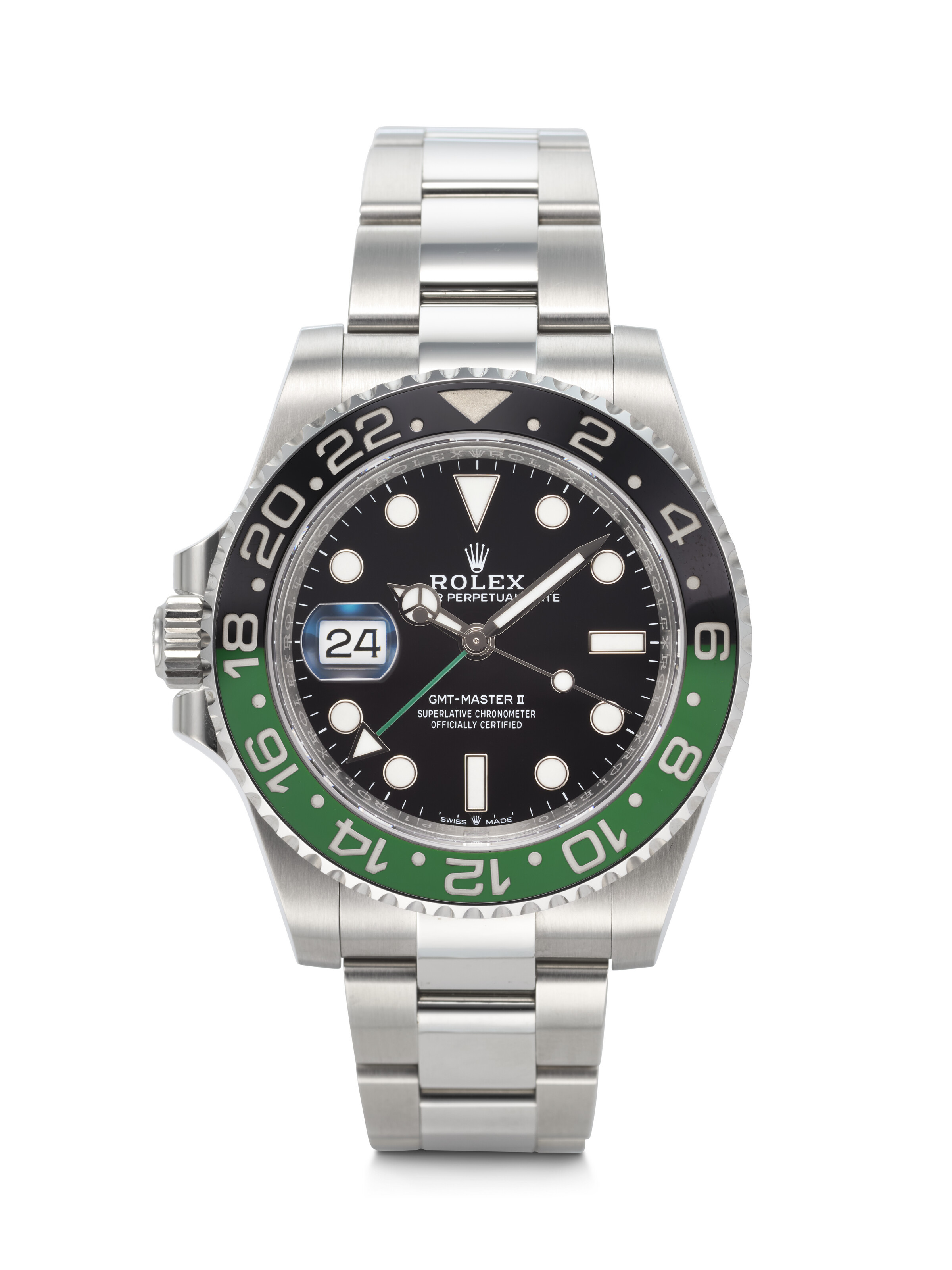 ROLEX, STAINLESS STEEL DUAL TIME 'GMT-MASTER II' WITH DATE AND LEFT ...