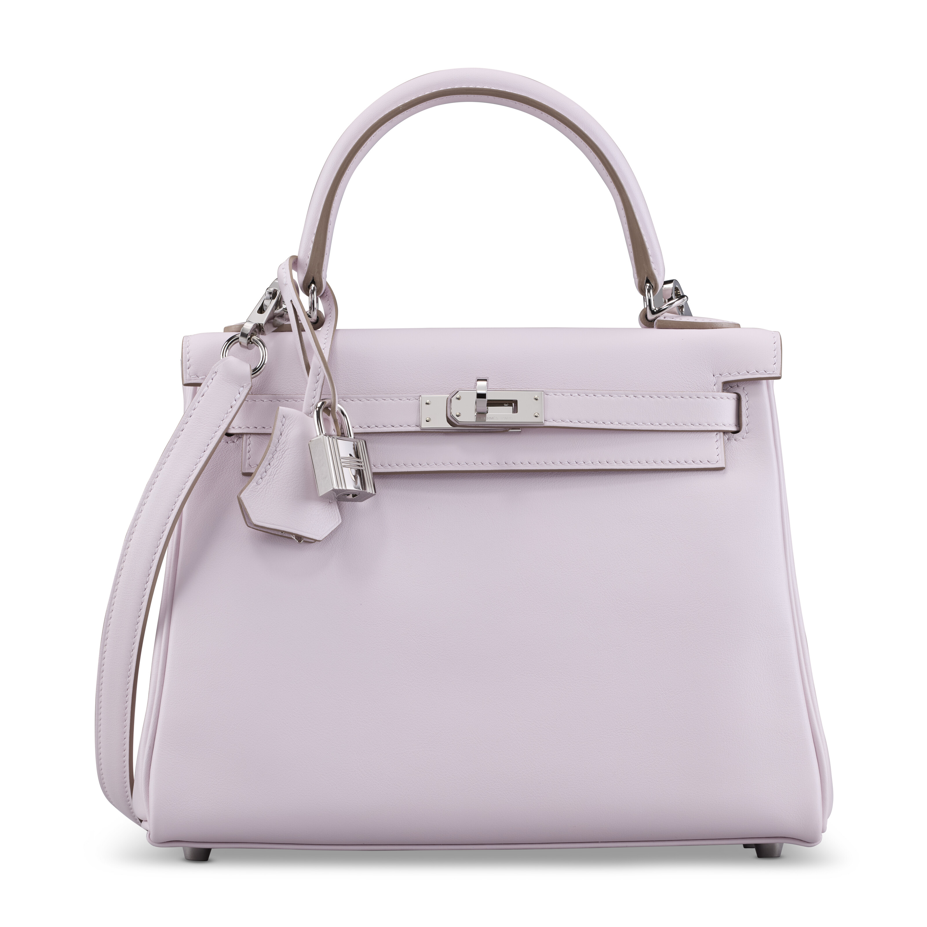 A MAUVE PALE SWIFT LEATHER RETOURNE KELLY 25 WITH PALLADIUM HARDWARE ...