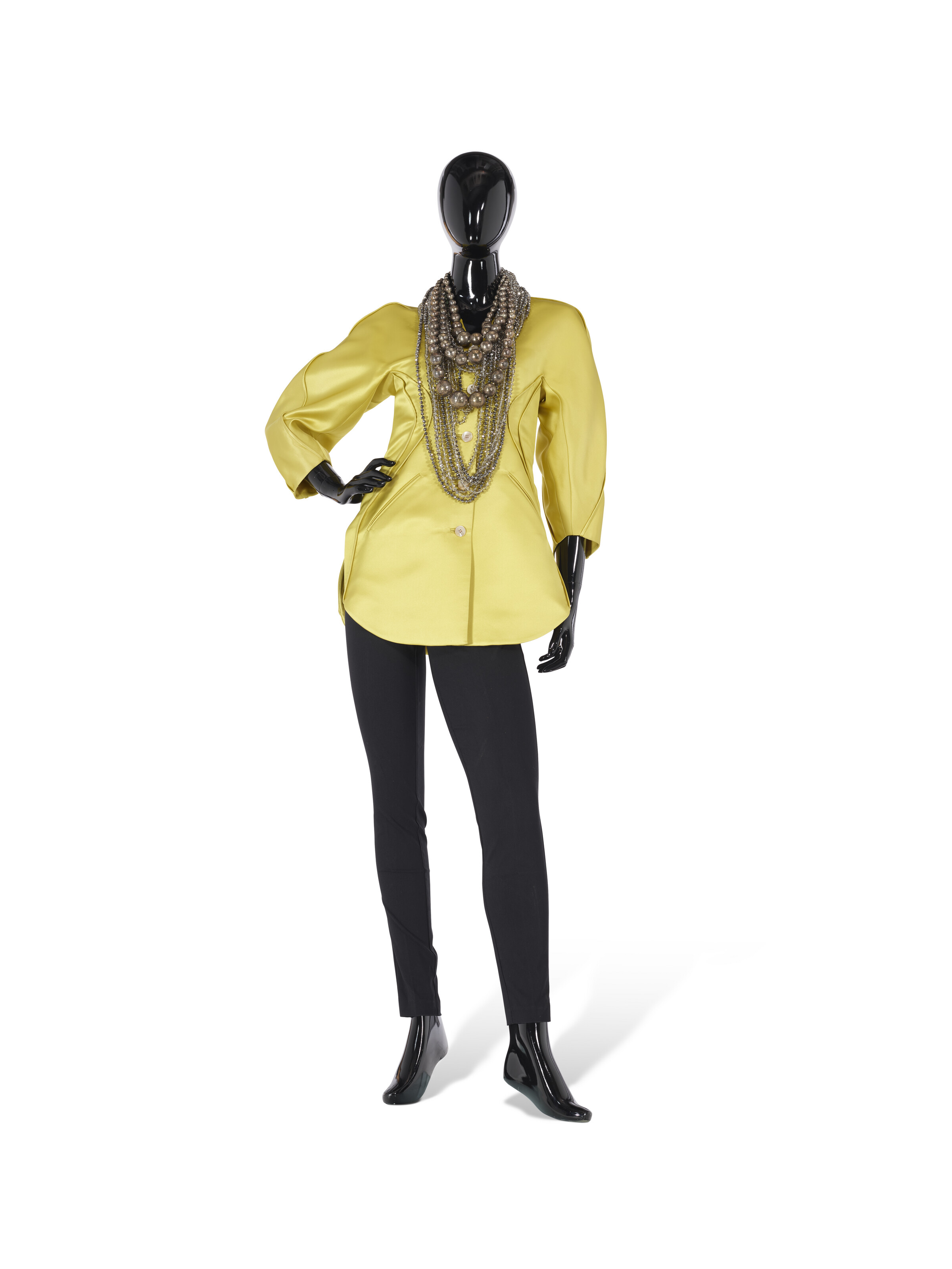 A CHARTREUSE SATIN SCULPTURAL EVENING JACKET, LABELED CHADO RALPH RUCCI ...
