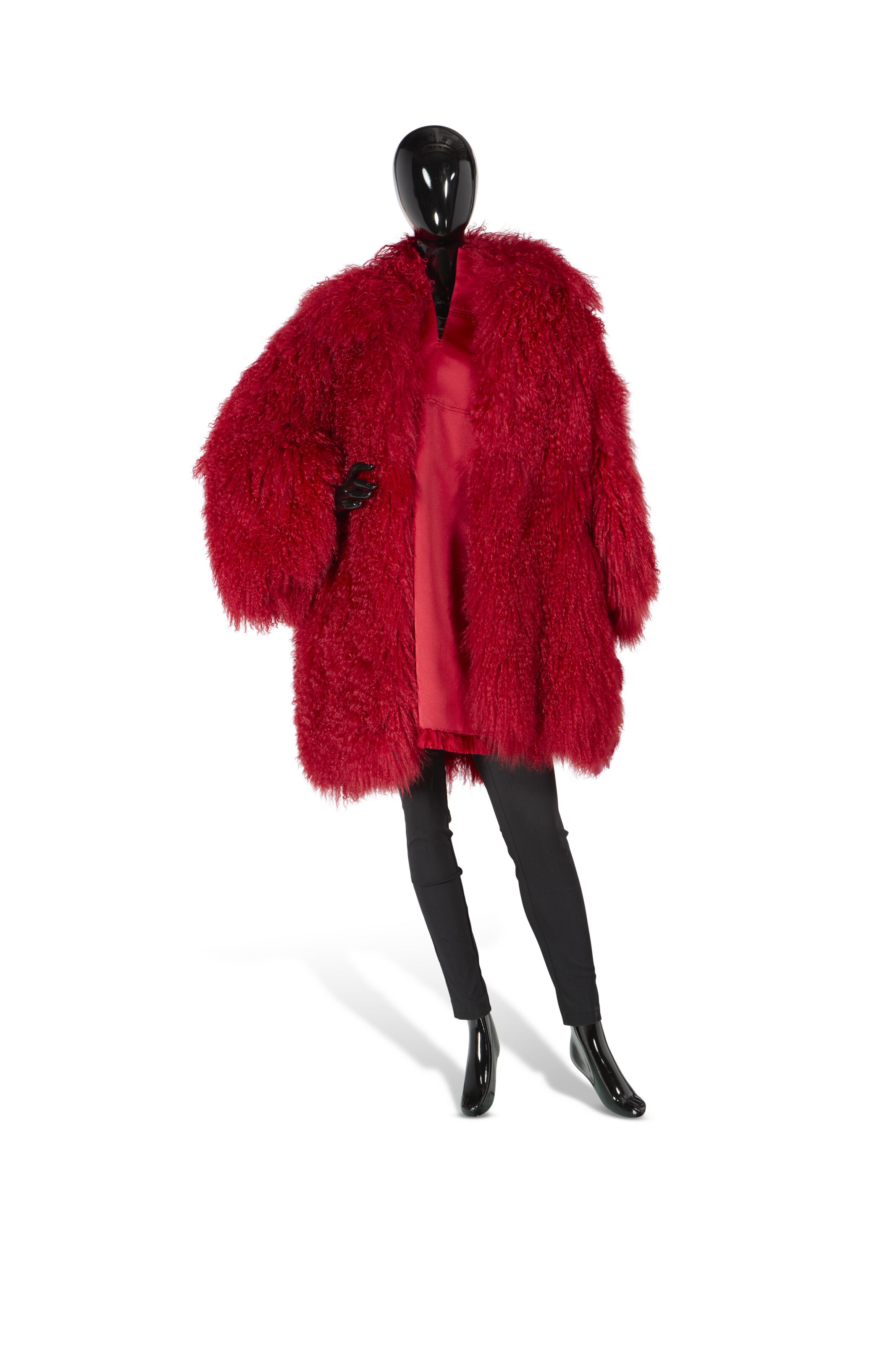 A GROUP OF RED FABRIC AND FUR SEPARATES, LABELED CHADO RALPH RUCCI ...