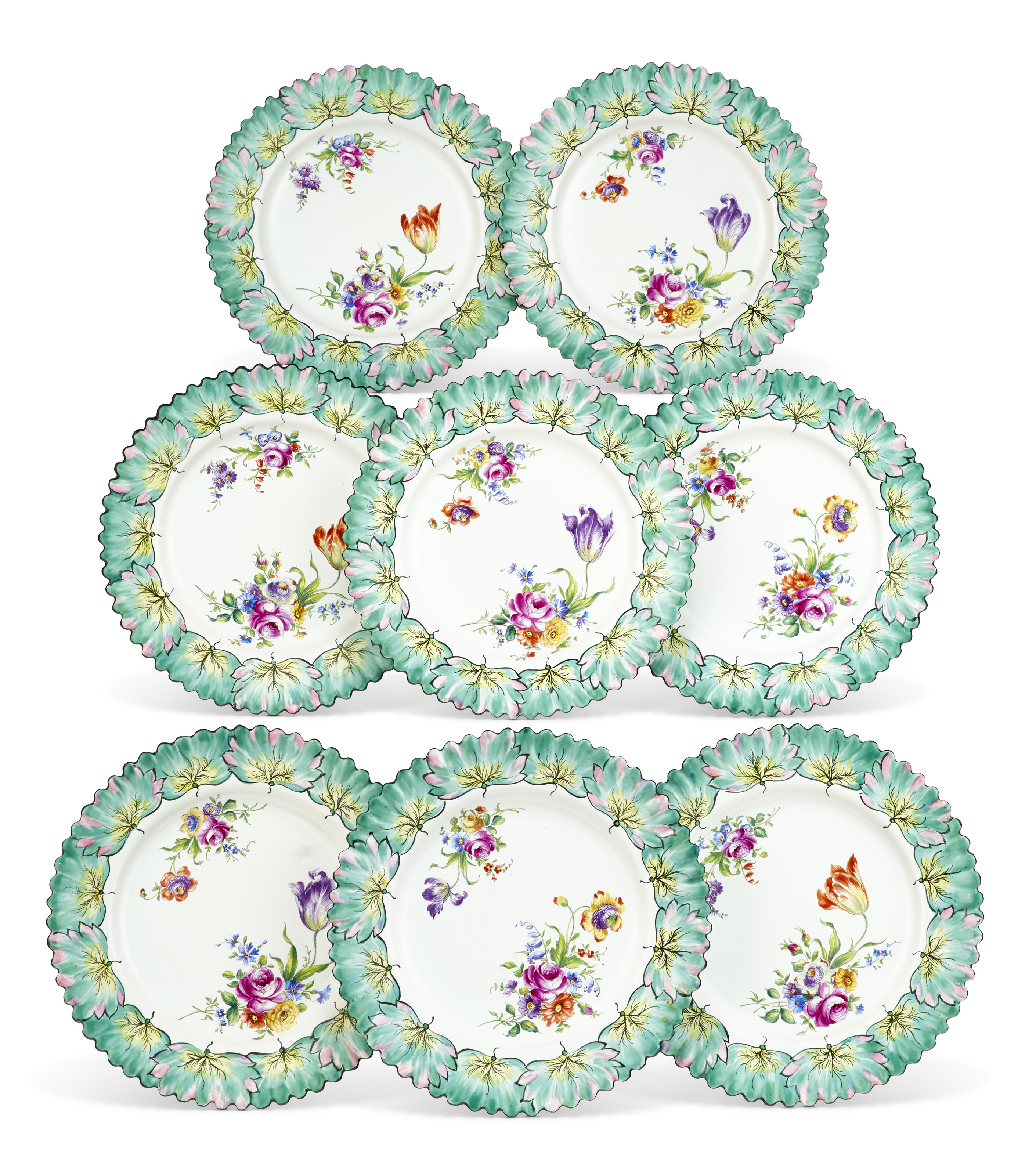 A PERSONALIZED SET OF EIGHT FRENCH (LE TALLEC) FAIENCE DINNER PLATES ...