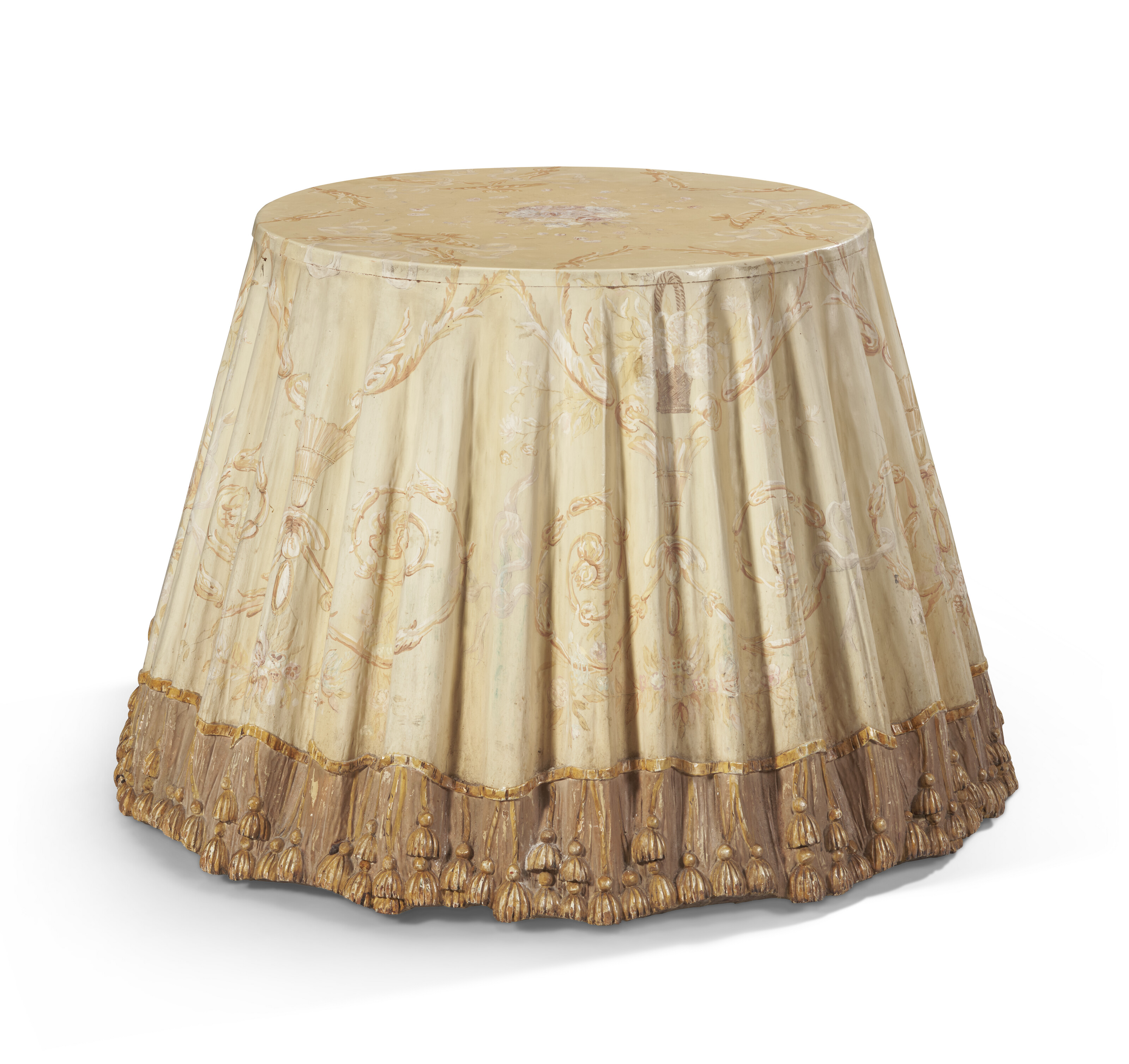 A CONTINENTAL CREAM GROUND POLYCHROME PAINTED CIRCULAR CENTER TABLE ...