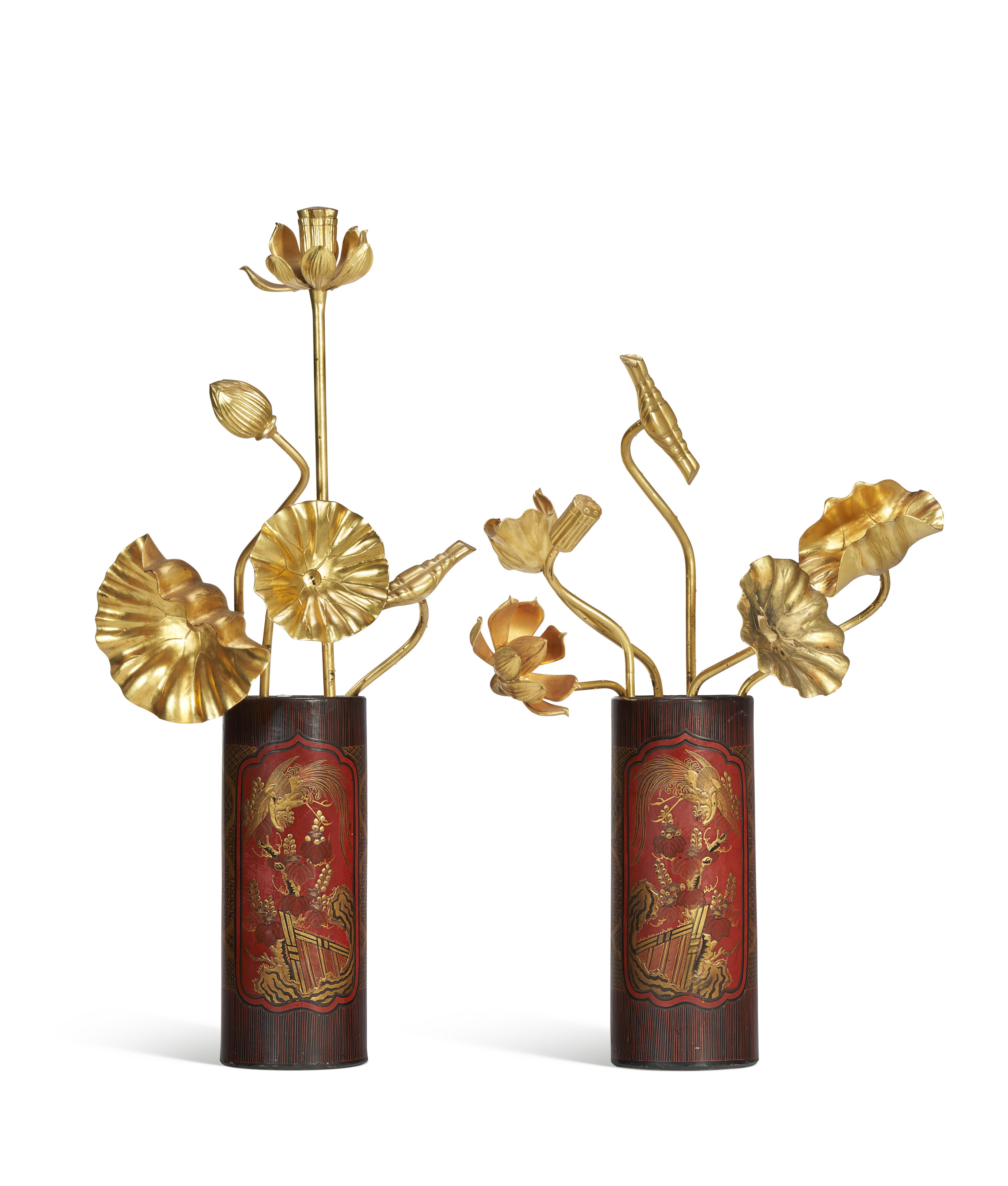 A PAIR OF CONTINENTAL CERAMIC COLD-PAINTED VASES, PROBABLY 20TH CENTURY ...