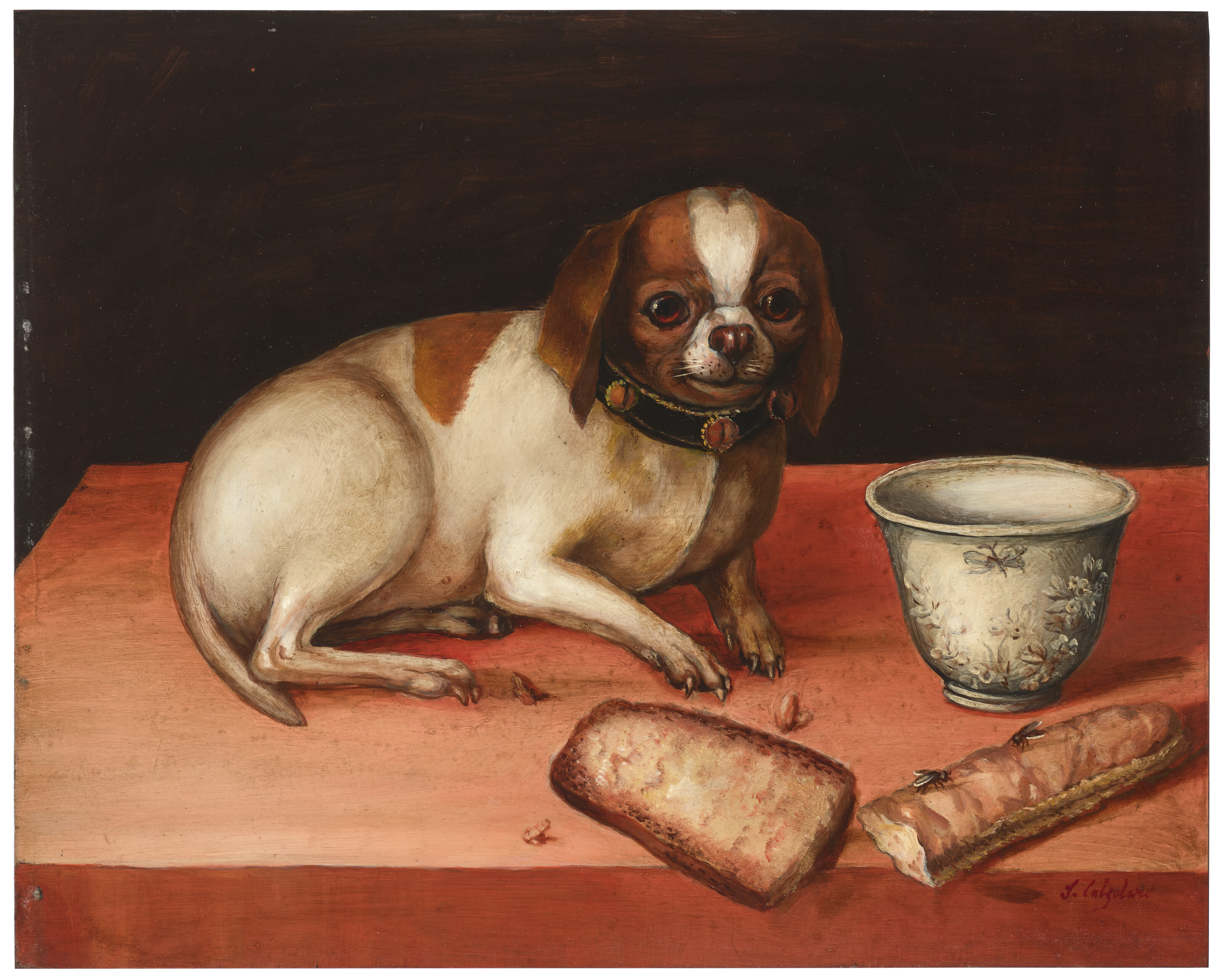 IDA CALZOLARI (B. 1936), AFTER GIOVANNA GARZONI, A small dog seated on ...