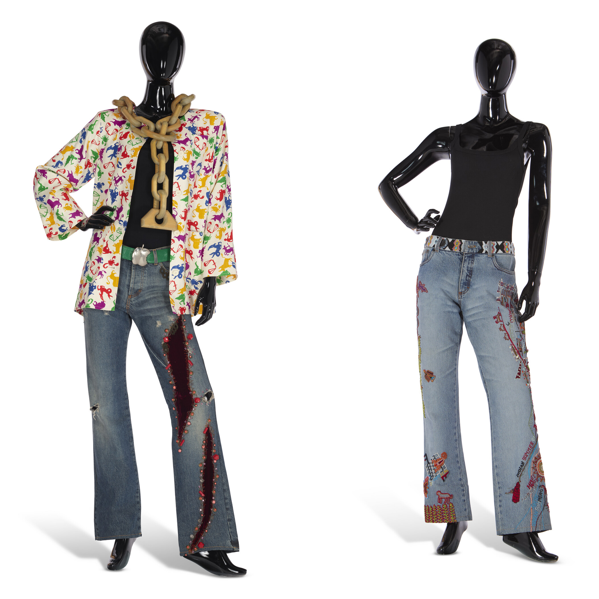 A MULTICOLOR LINEN 'ZODIAC' JACKET, LABELED YVES SAINT LAURENT RIVE ...