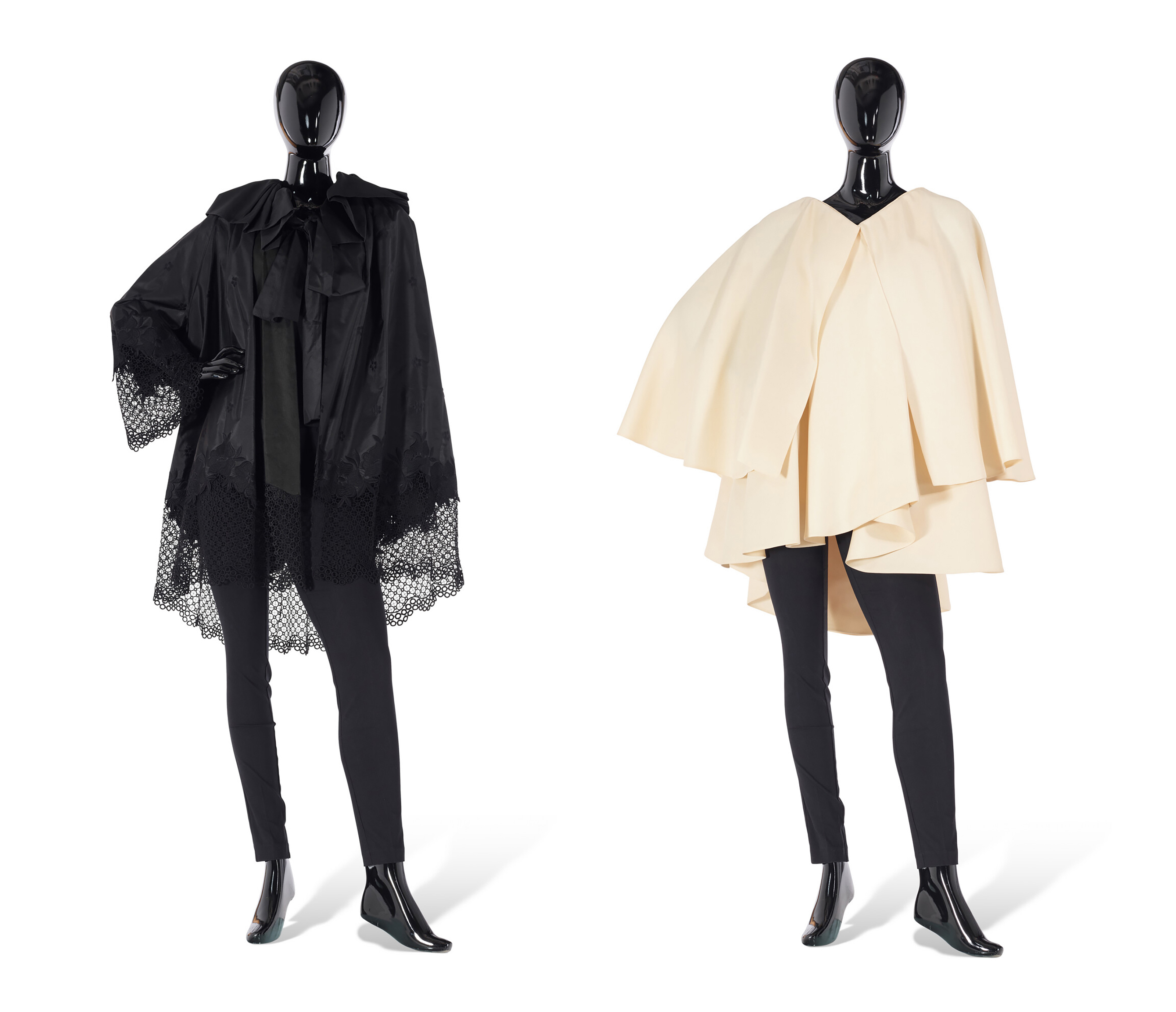 TWO SILK EVENING CAPES, LABELED CHRISTIAN DIOR PARIS, SECOND HALF 20TH ...