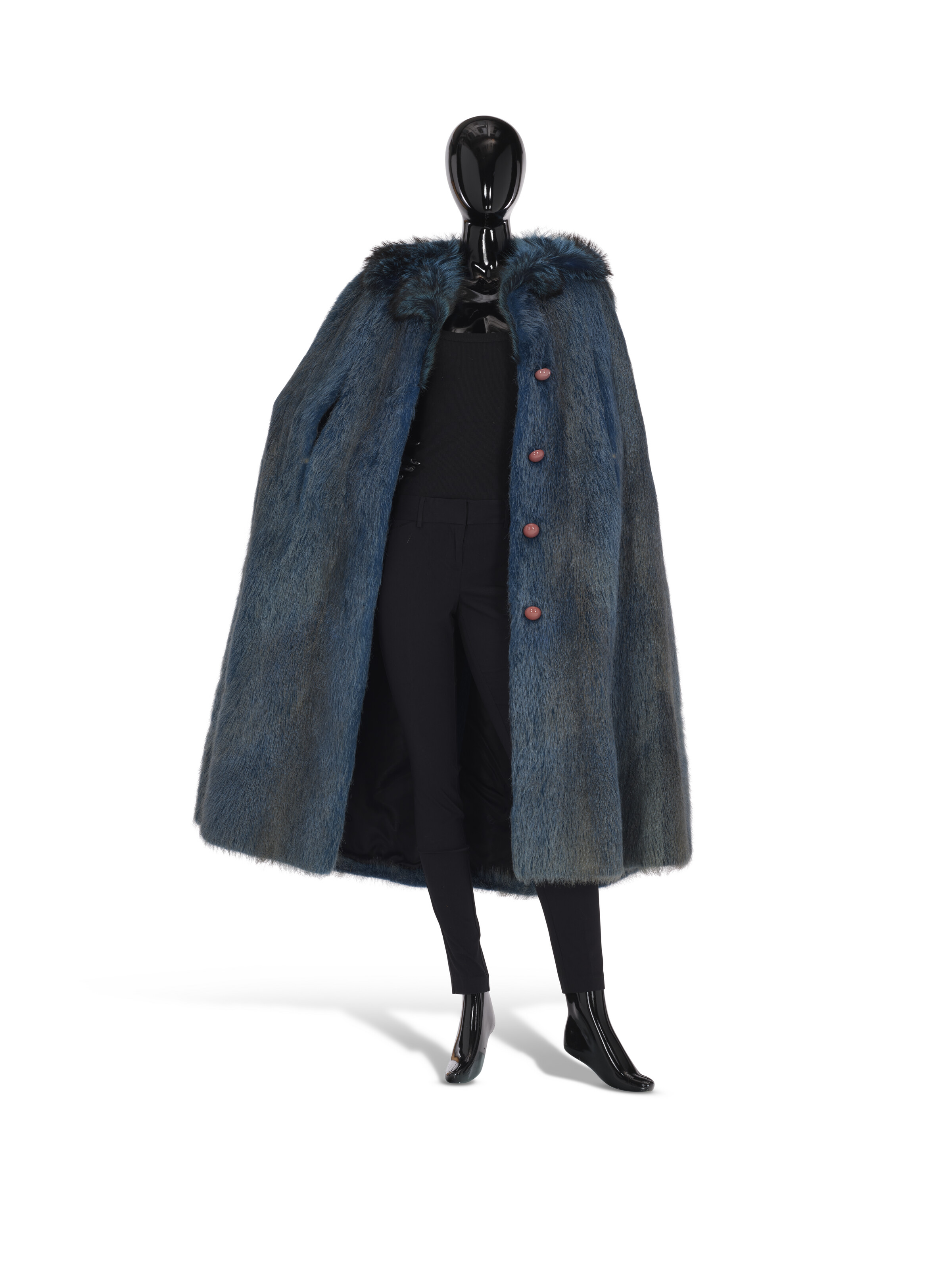 A SILVER BLUE LONG FUR CAPE, LABELED DIOR BOUTIQUE FOURRURE, 20TH ...