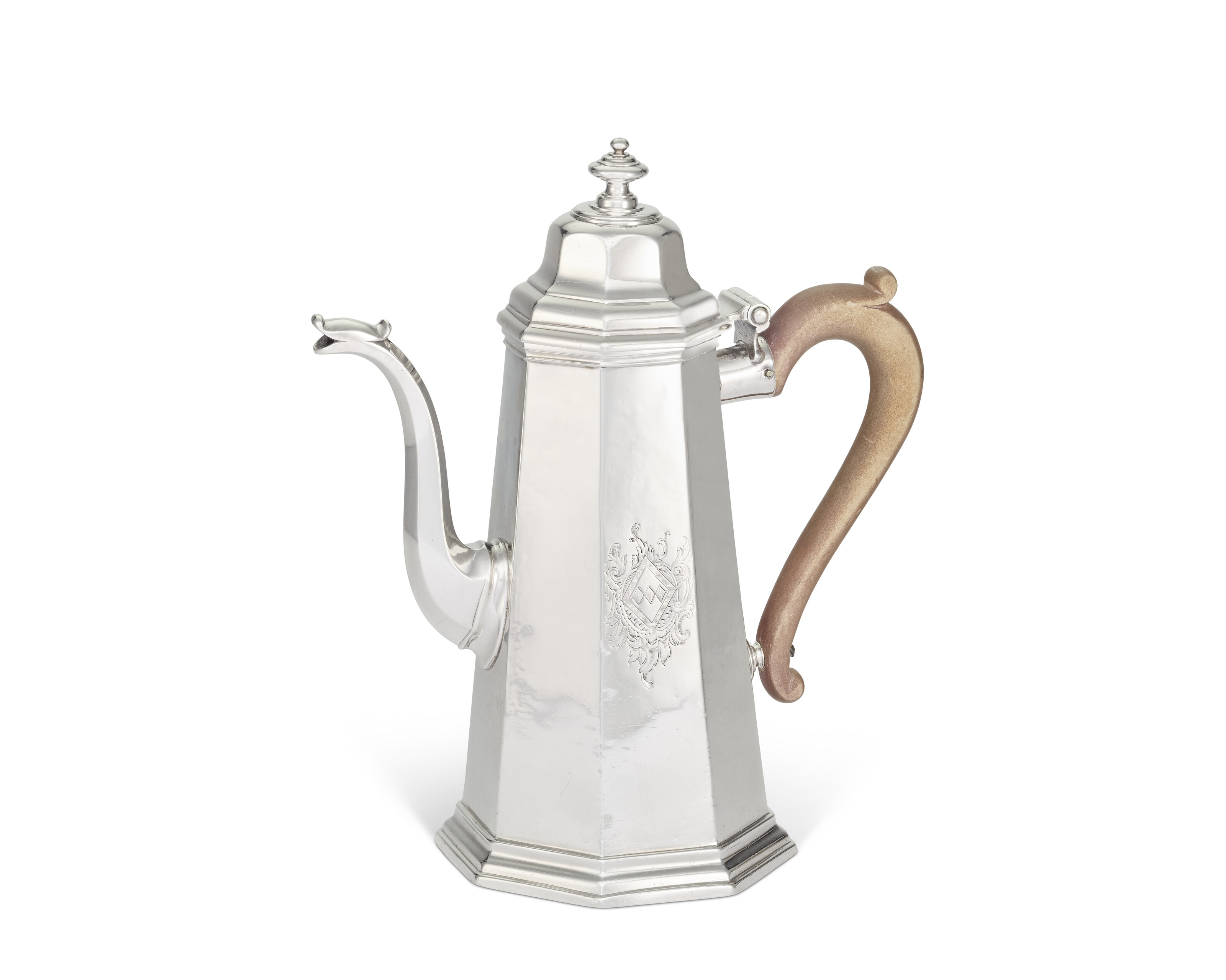 A GEORGE I SILVER COFFEE POT, THE BASE WITH MARK OF EDWARD YORK ...