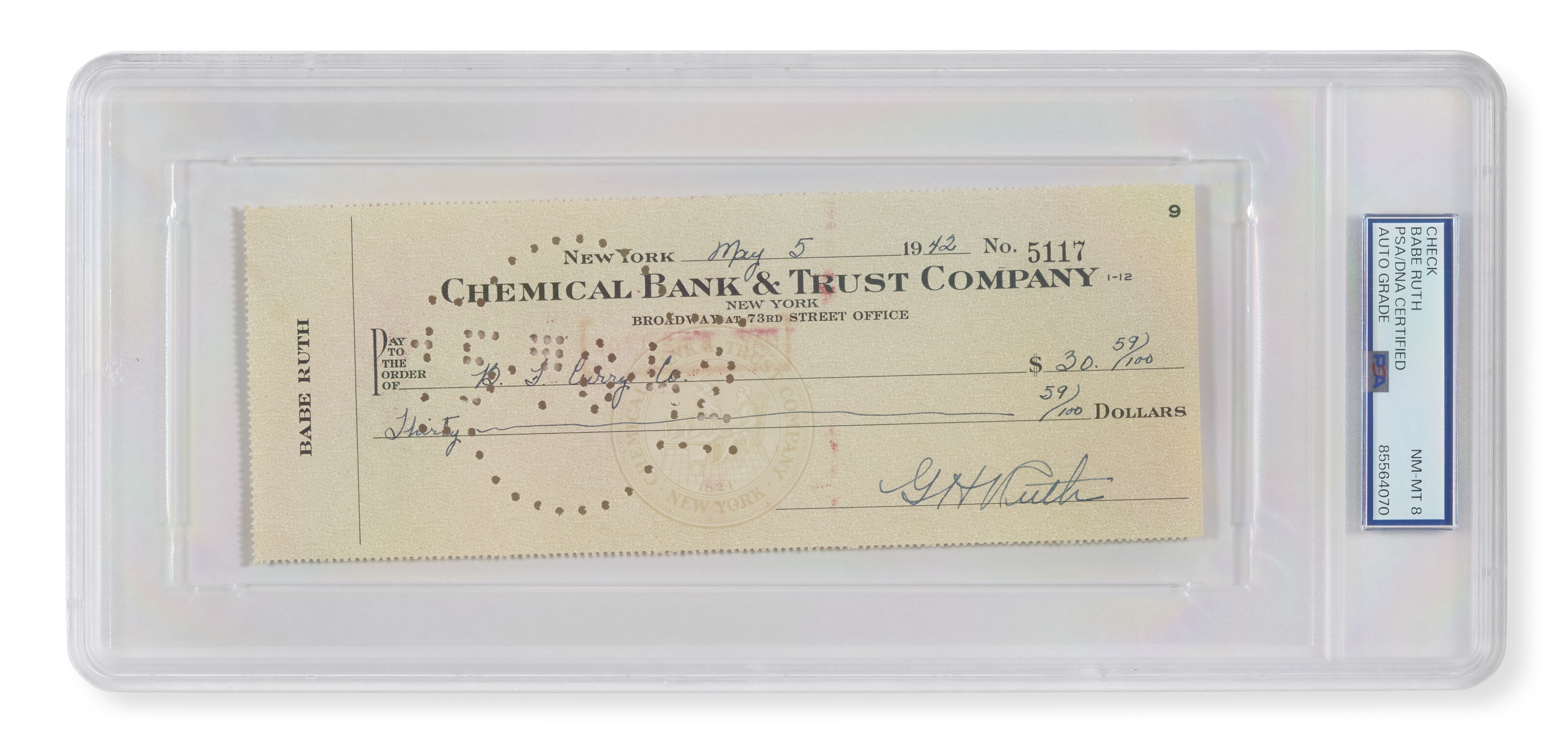 BABE RUTH AUTOGRAPHED PERSONAL CHECK (PSA/DNA 7 NM), 1942 | Christie’s