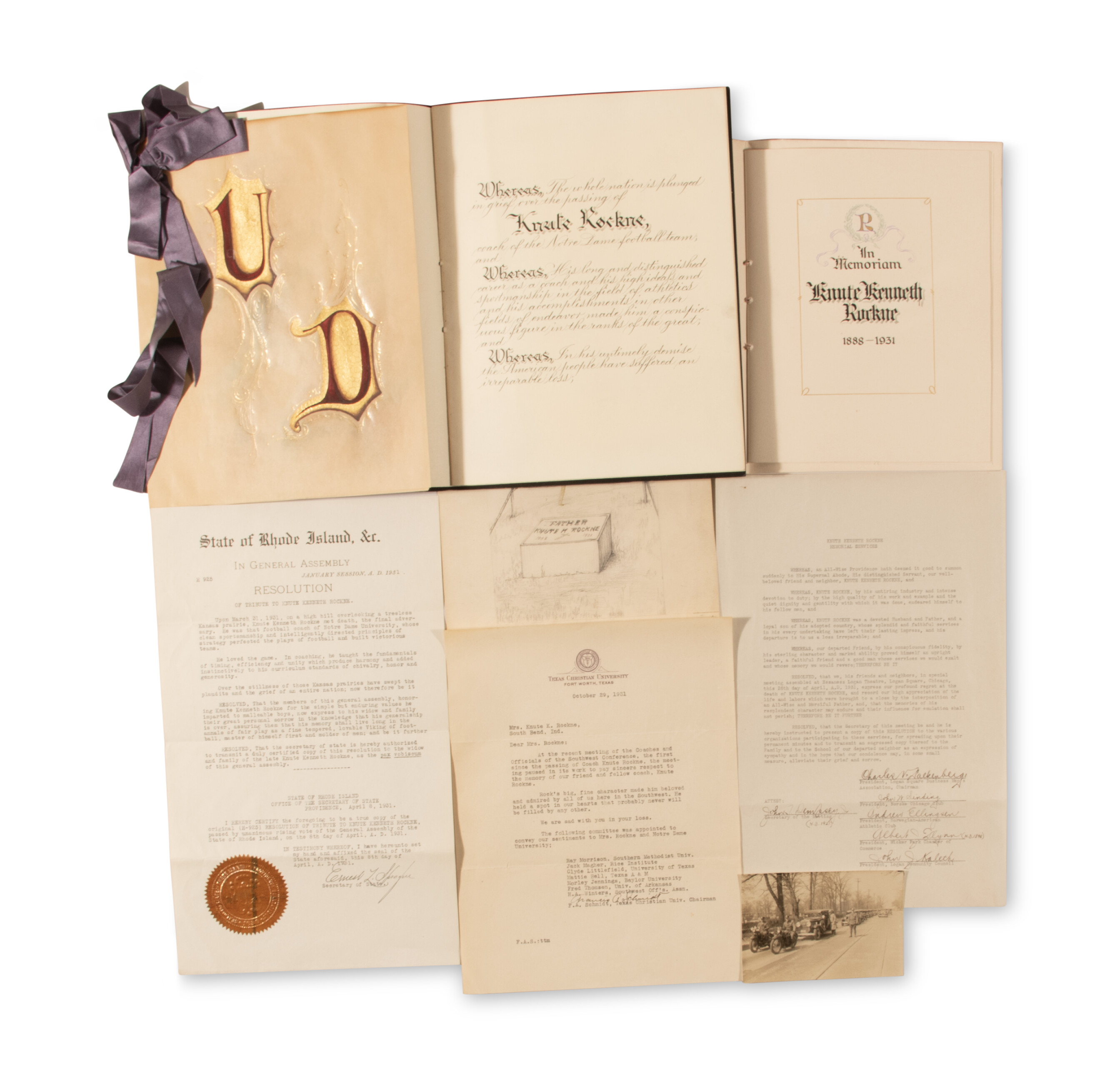 INTERESTING LOT OF KNUTE ROCKNE MEMORIAL AND SIMILAR TYPE PIECES ...