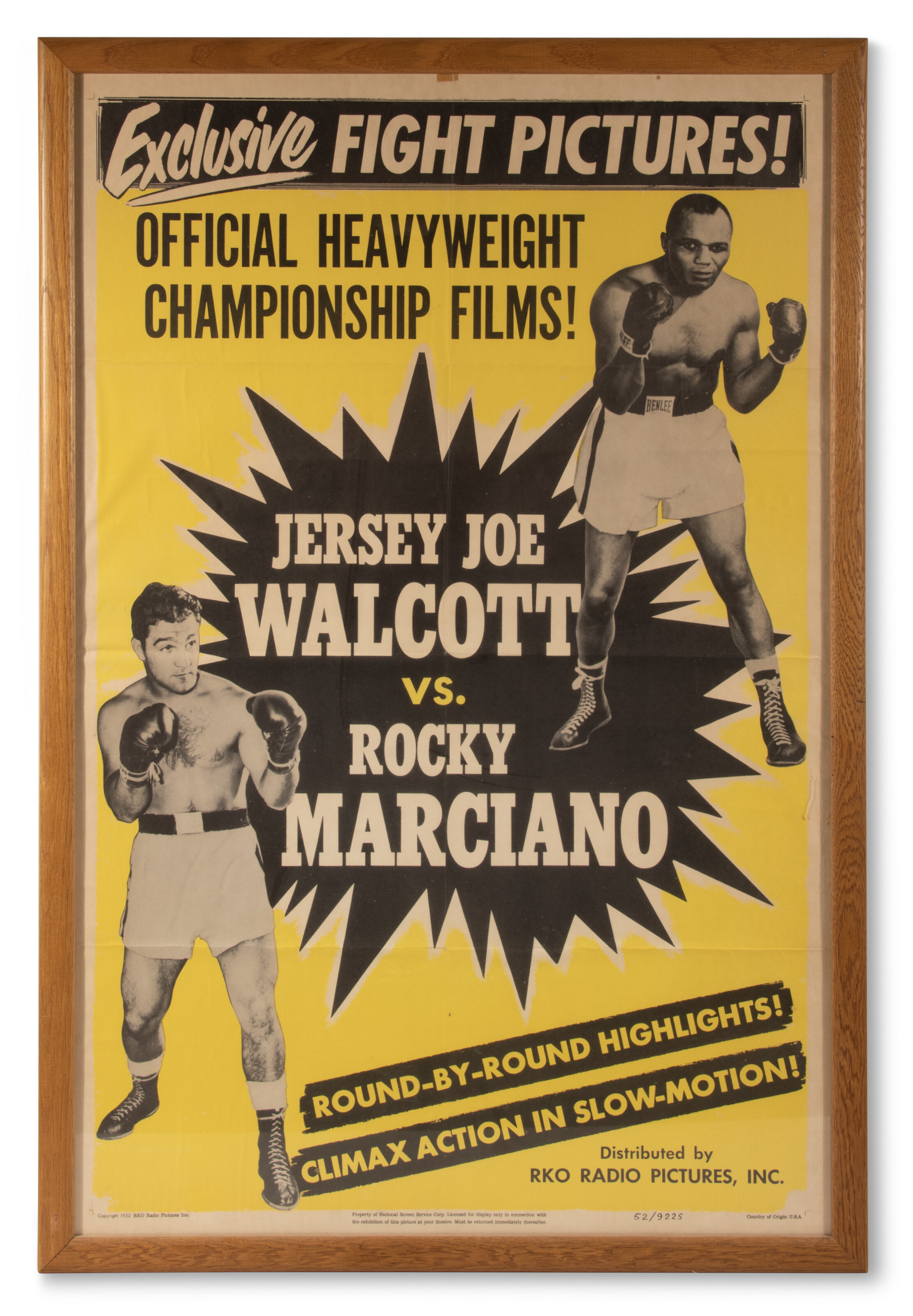ROCKY MARCIANO VS. JERSEY JOE WALCOTT FIGHT FILM POSTER, CIRCA 1952 ...