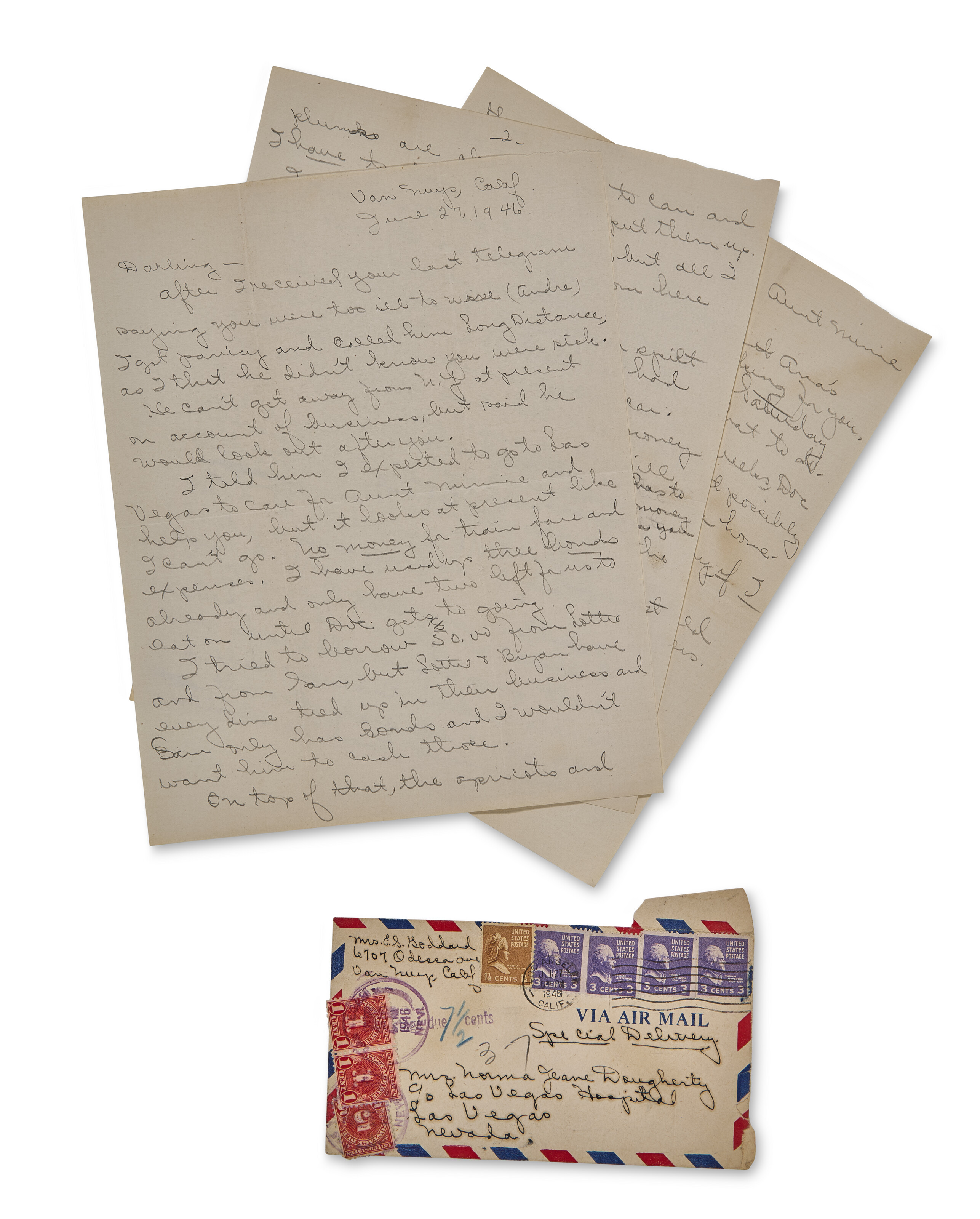 A GROUP OF CORRESPONDANCE TO MARILYN MONROE FROM GRACE GODDARD, 1946 ...