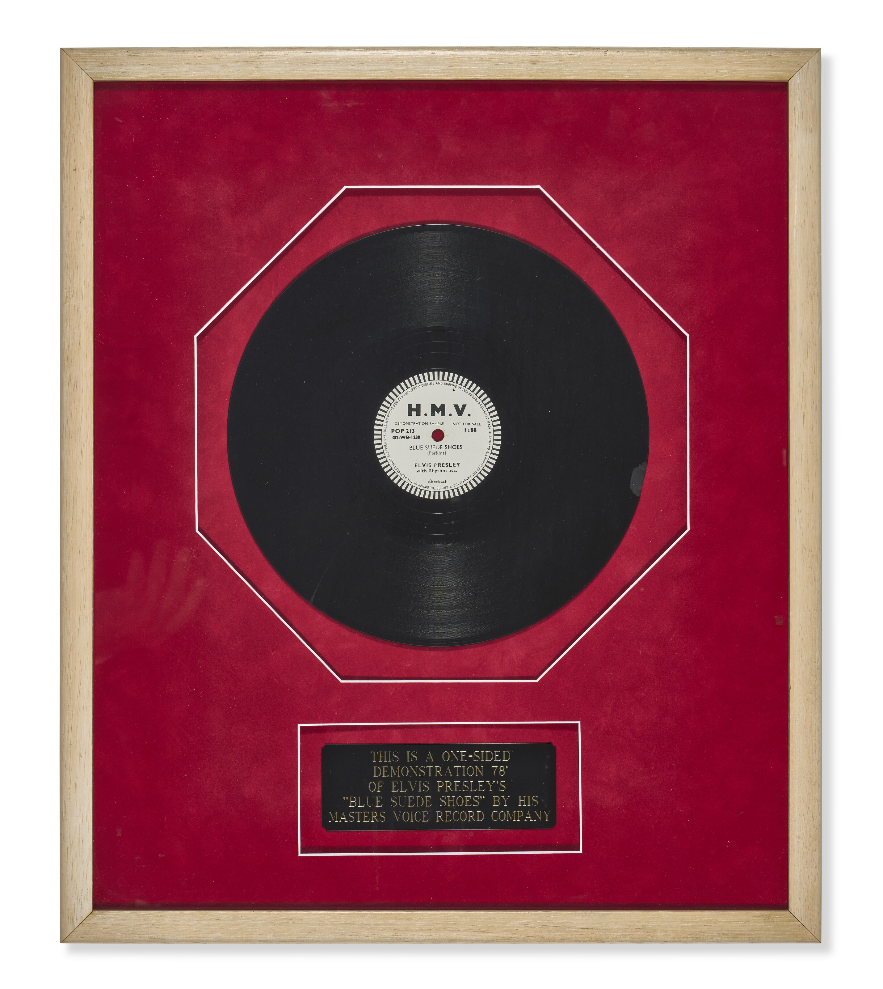 ELVIS PRESLEY "BLUE SUEDE SHOES" DEMONSTRATION RECORD, HIS MASTERS ...
