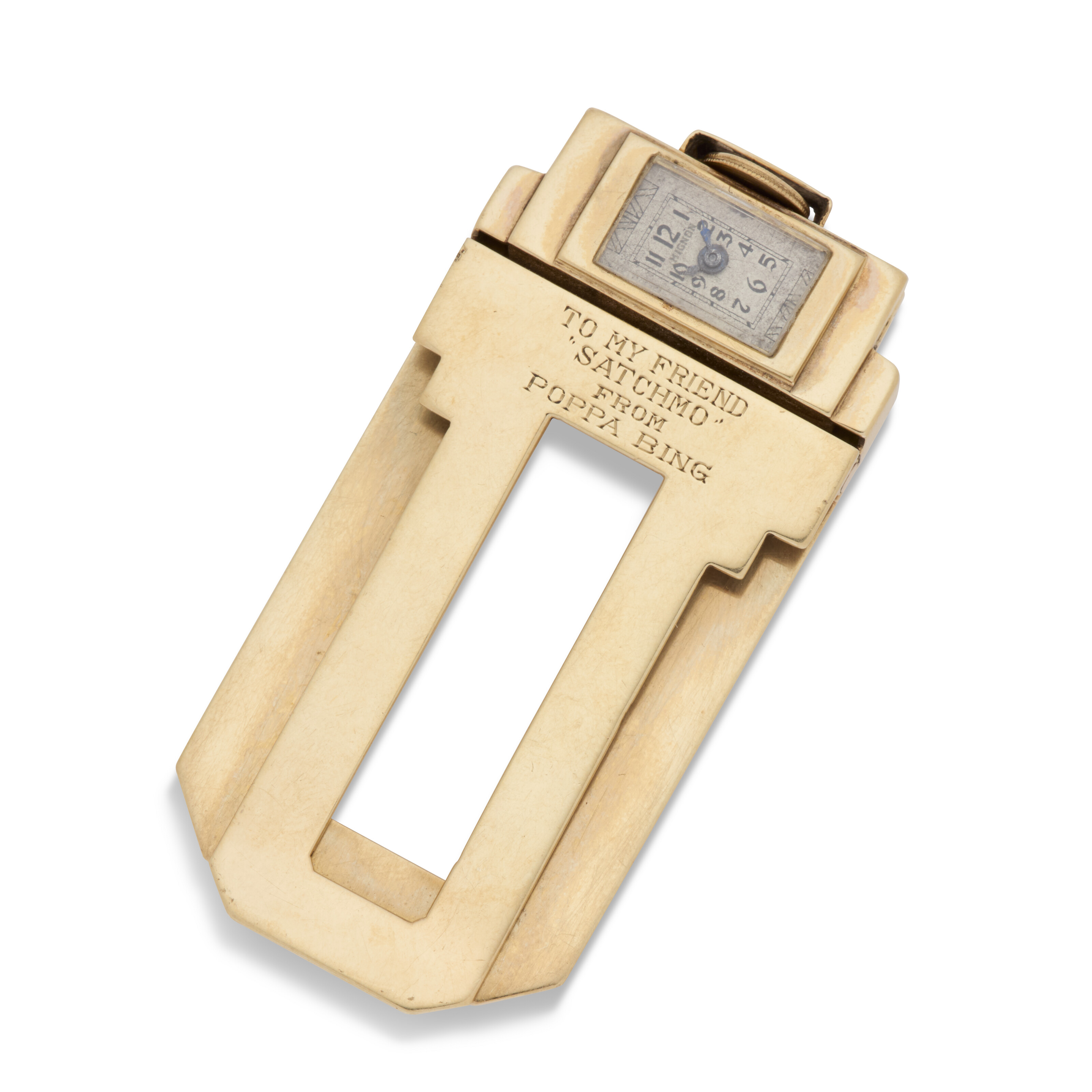 A GOLD PLATED MONEY CLIP, POSSIBLY GIFTED FROM BING CROSBY TO LOUIS ...