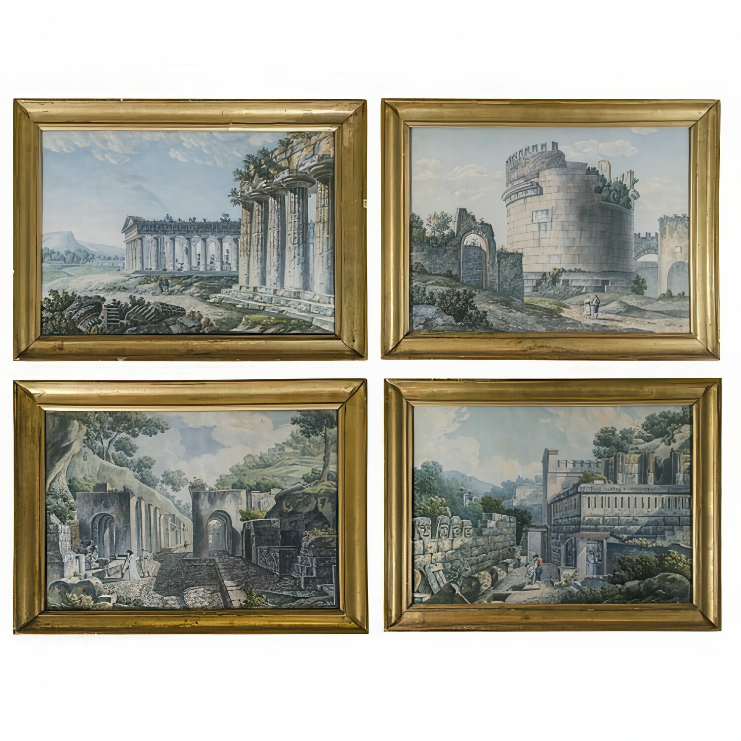 A SET OF FOUR LARGE WATERCOLORS OF ANCIENT RUINS, CIRCLE OF ABRAHAM ...